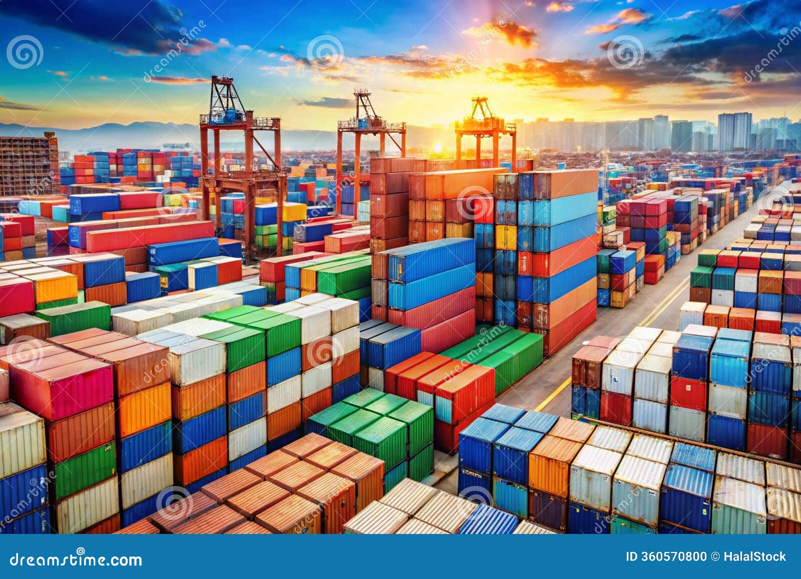 Export or Import Shipping Cargo Container Stacks in Port Stock ...