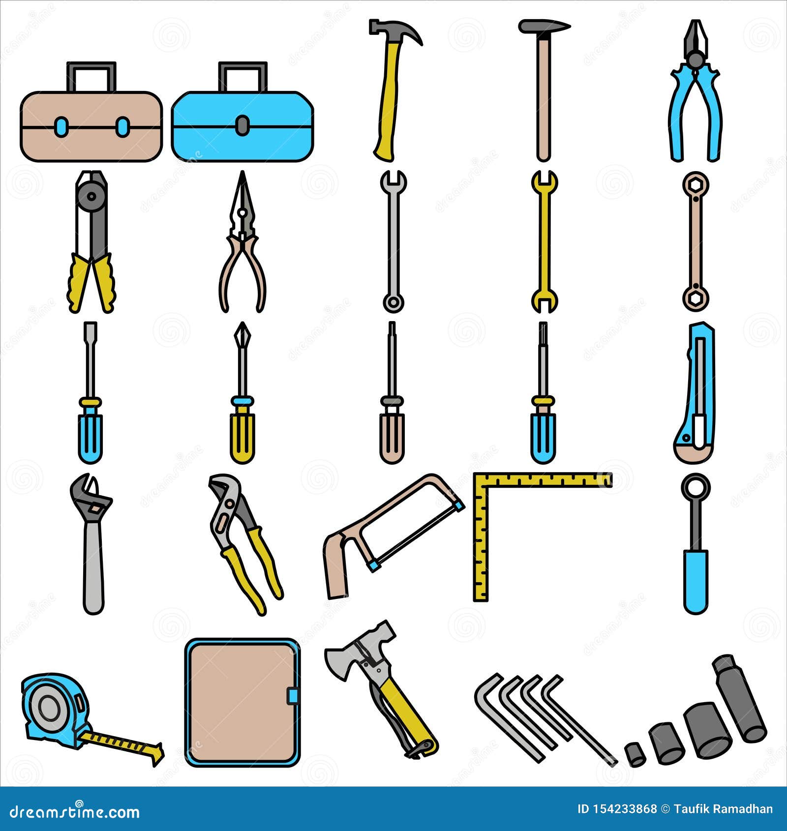 Toolkit Icon Set Design Flat Outline Style Stock Vector - Illustration ...