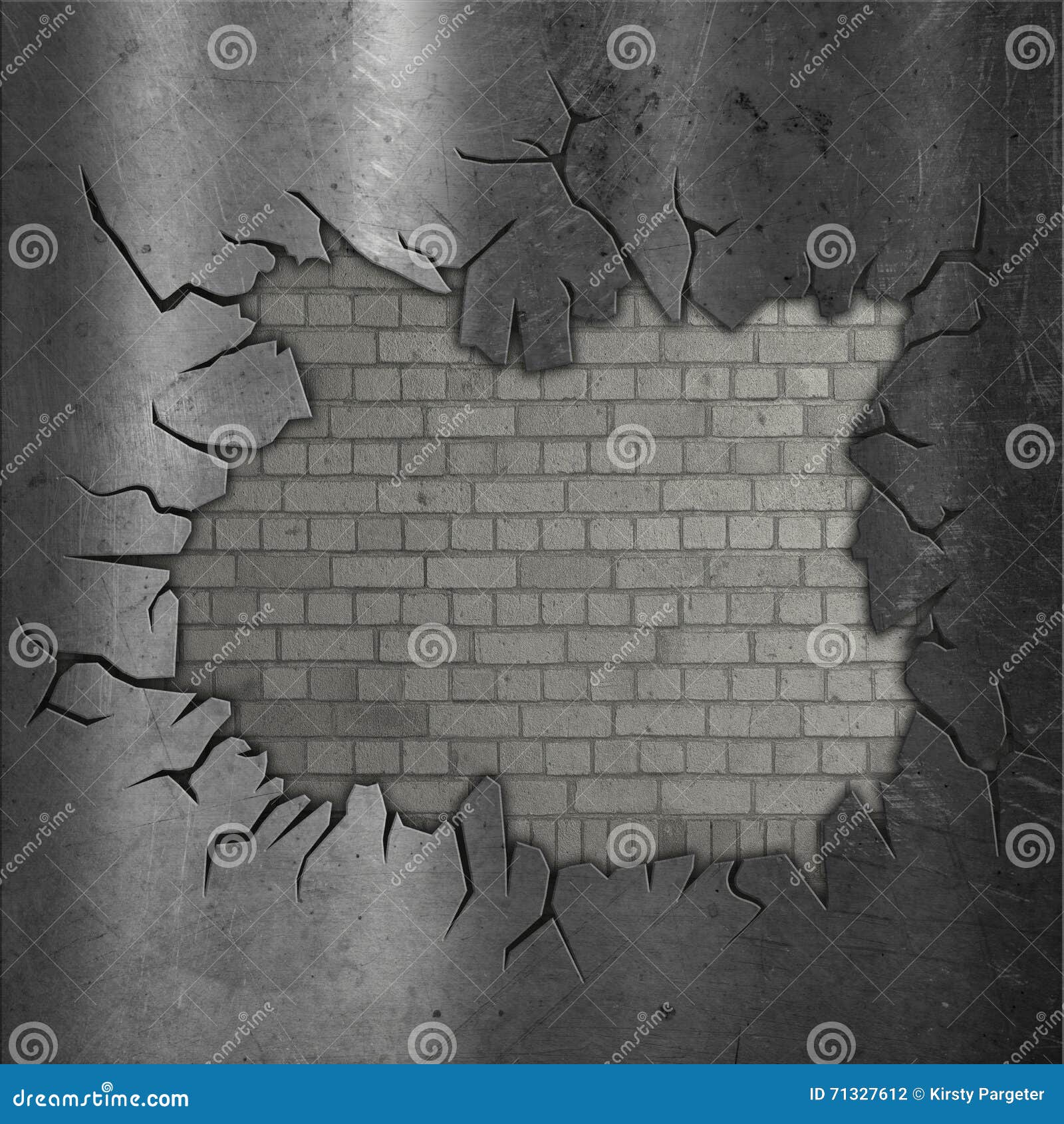 Exposed Brick Wall with Cracked Metal Stock Illustration - Illustration ...