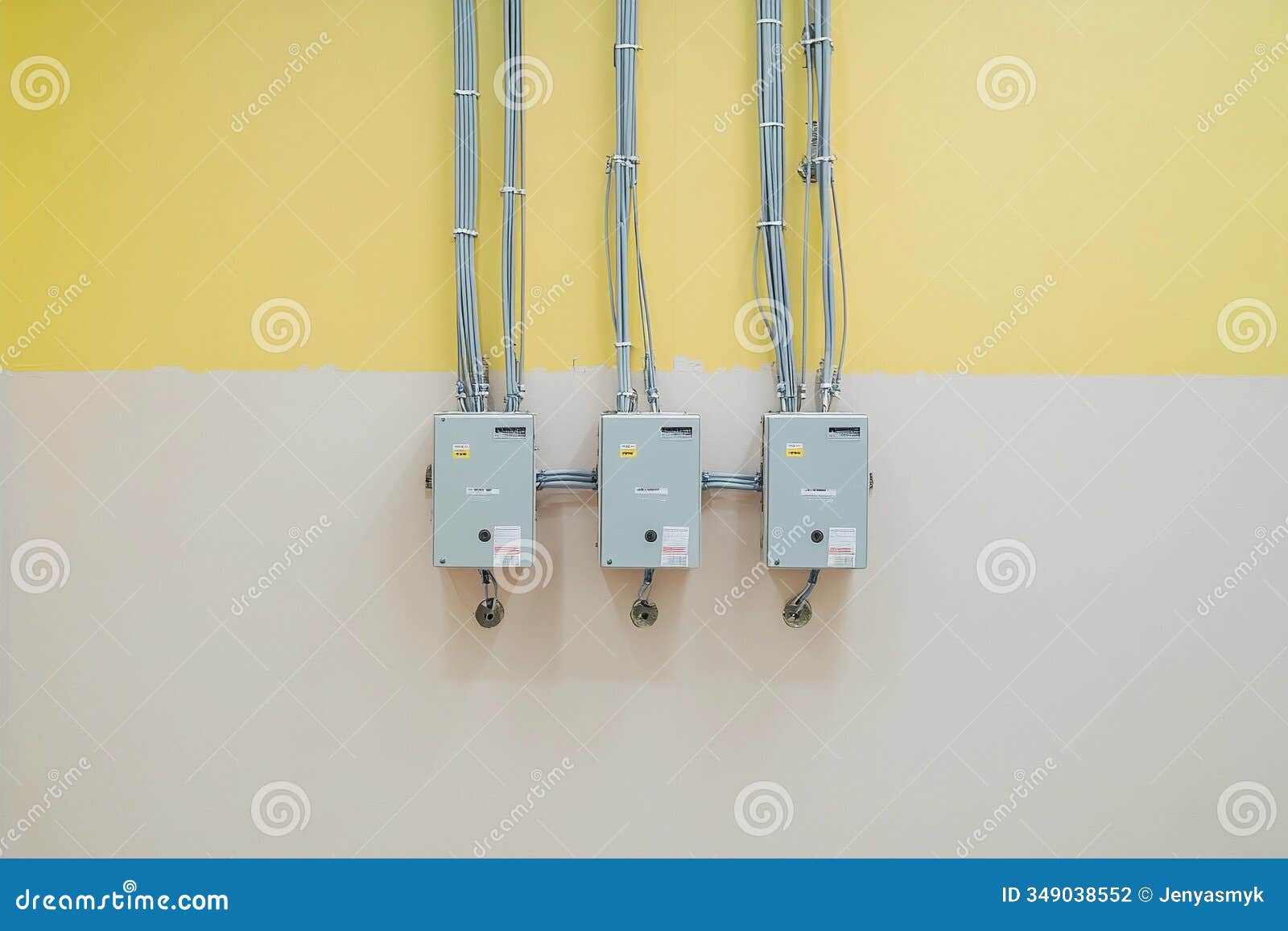 Exposed Cables and Junction Boxes are Visible on a Newly Painted Wall ...