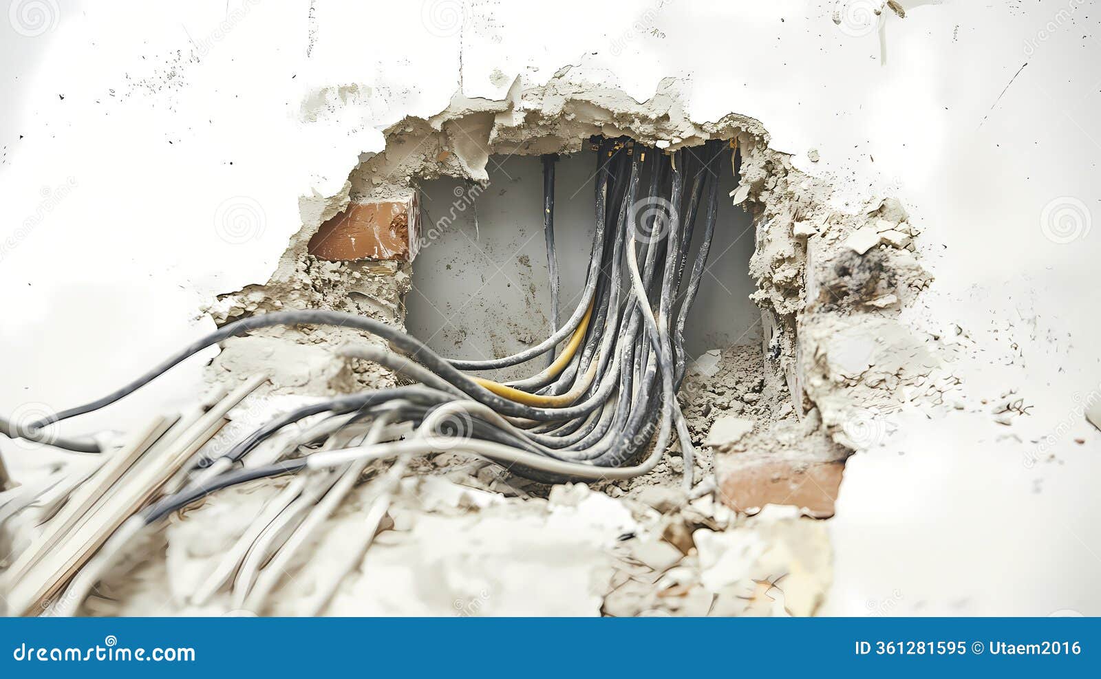Exposed Electrical Wiring in Damaged Wall Structure Stock Image - Image ...