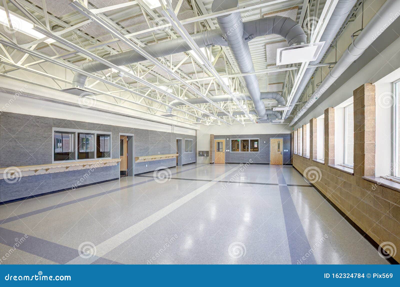 Exposed Duct Work In The Ceiling Of A School Stock Photo ...