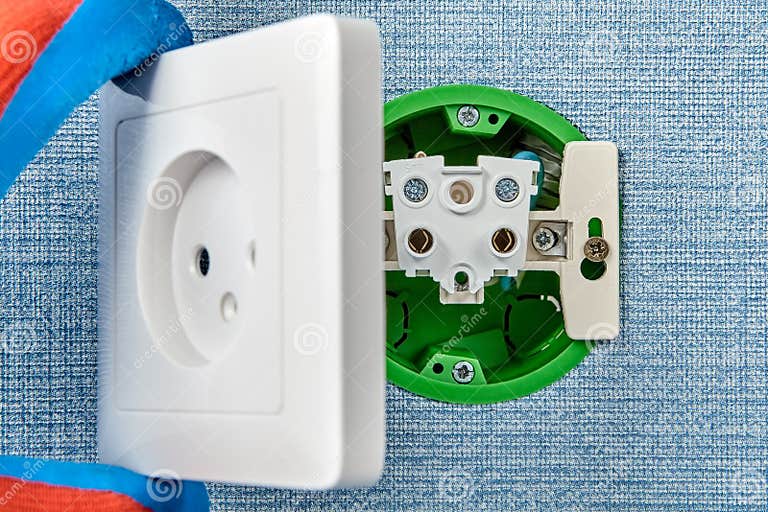Exposed Power Outlet during Installation Stock Image - Image of indoor ...
