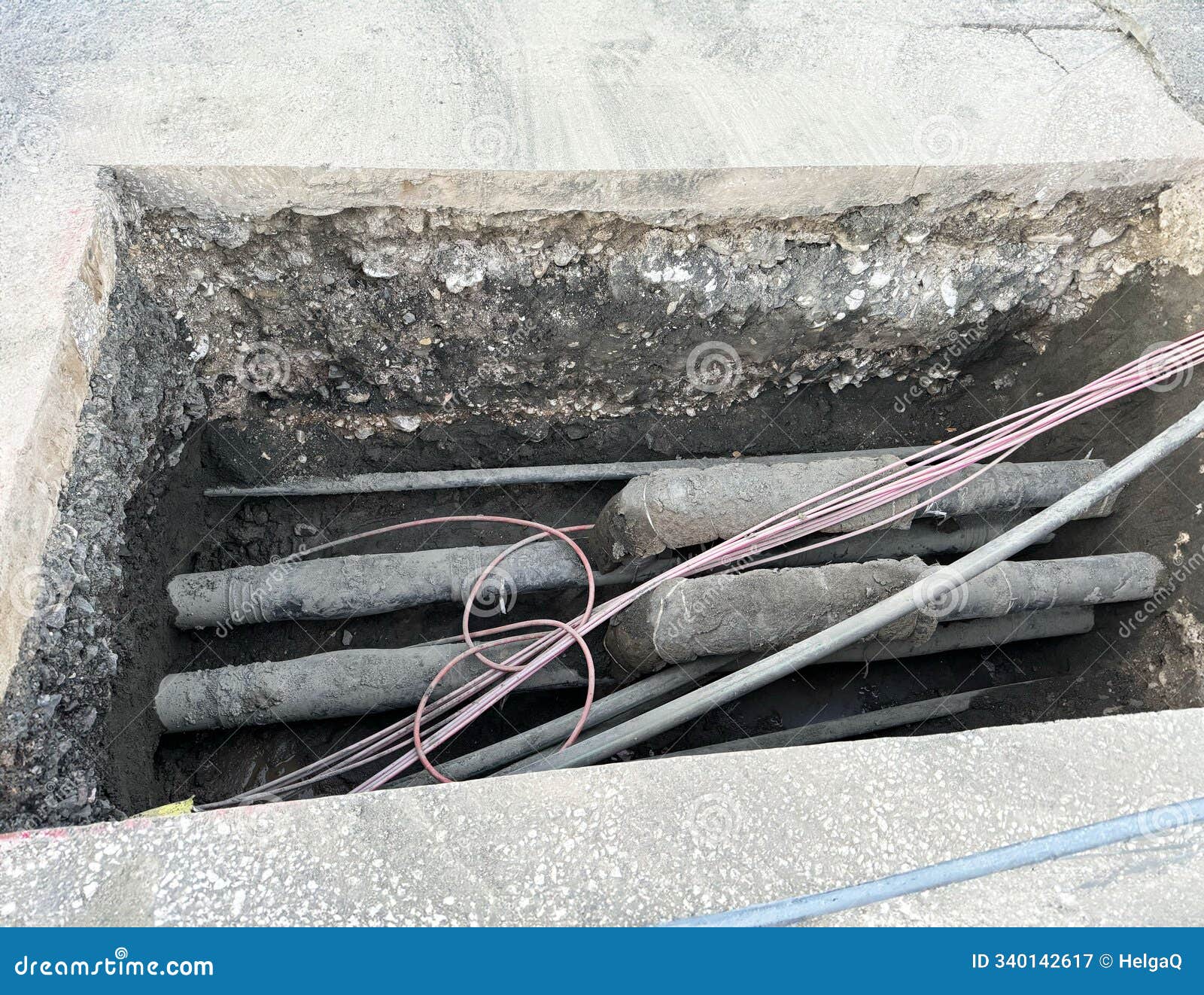 Exposed Underground Cables in Urban Construction Site for ...