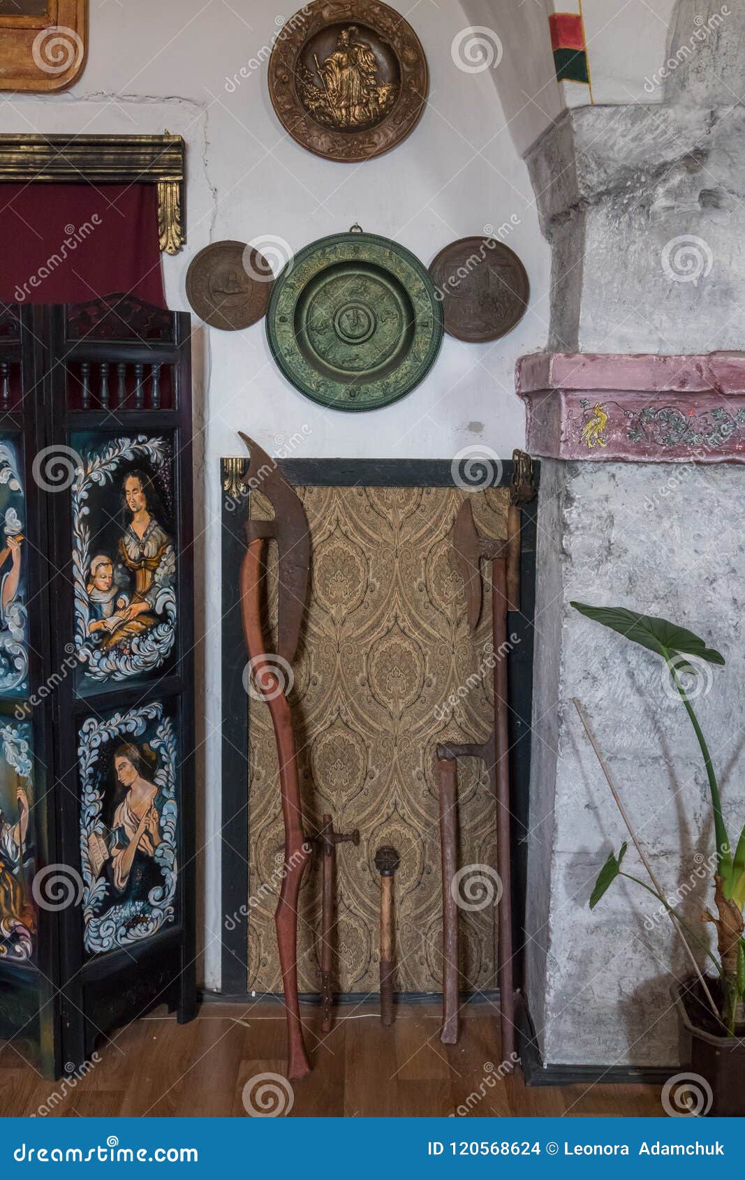 Exposition with Ancient Authentic Objects of Everyday Life, Plates on ...