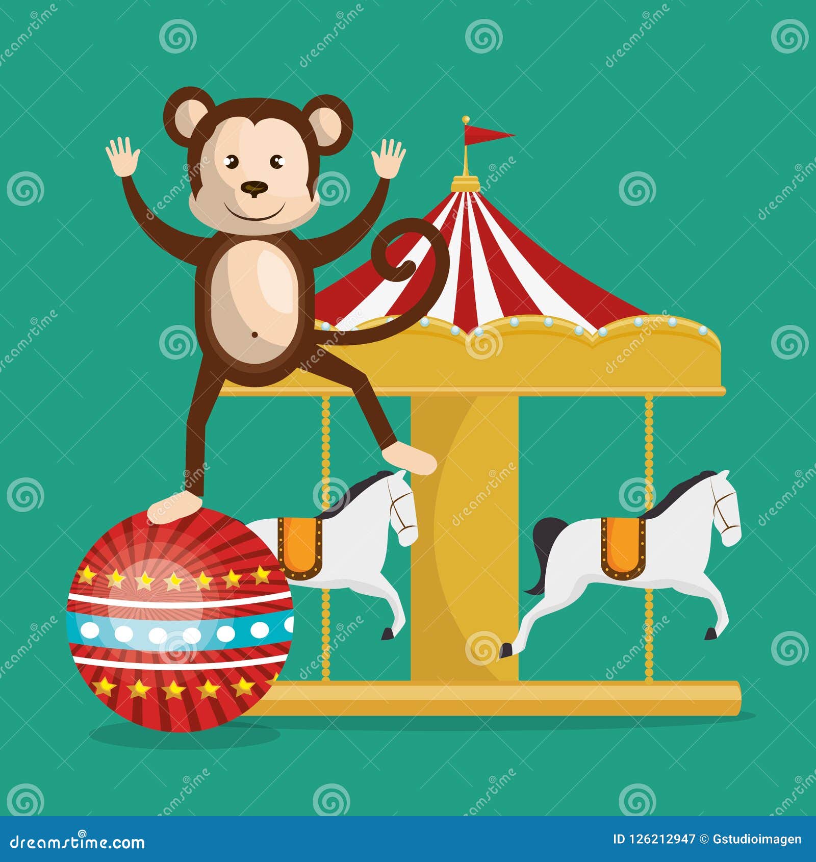 Exposition De Cirque De Singe Et De Carrousel Illustration de Vecteur ...