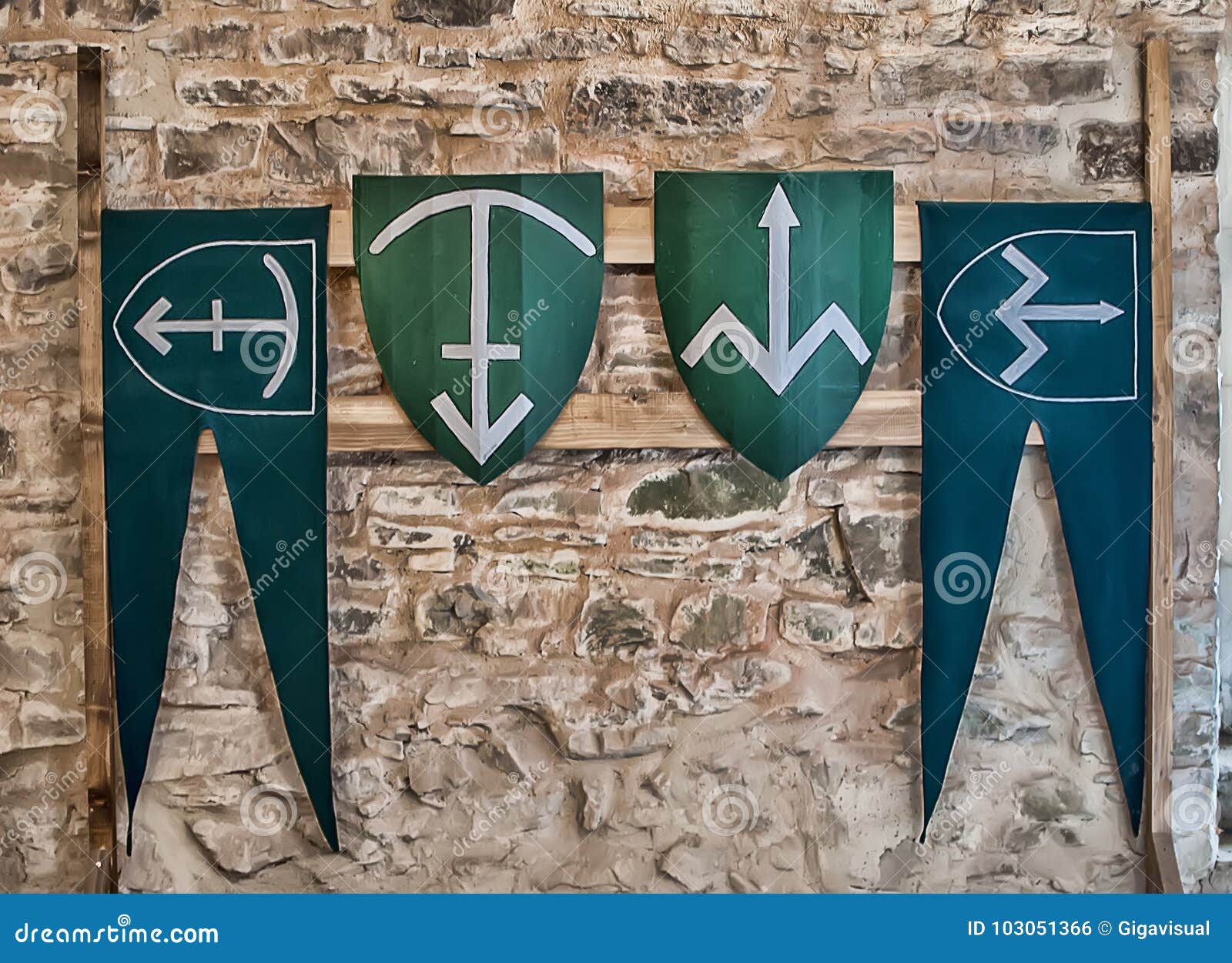 Exposition of Various Medieval Banners Stock Photo - Image of ...