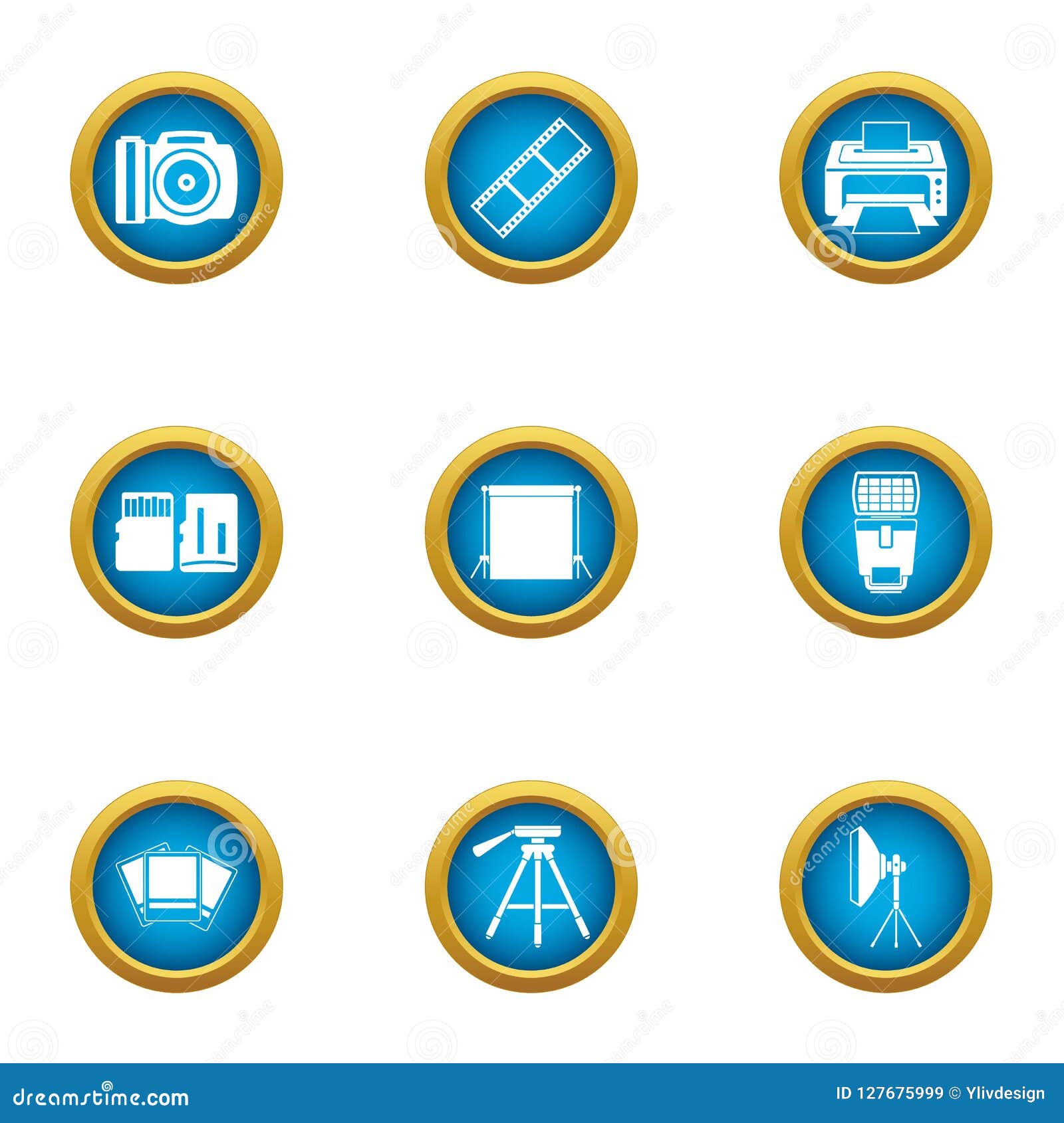 Exposure Icons Set, Flat Style Stock Vector - Illustration of equipment ...