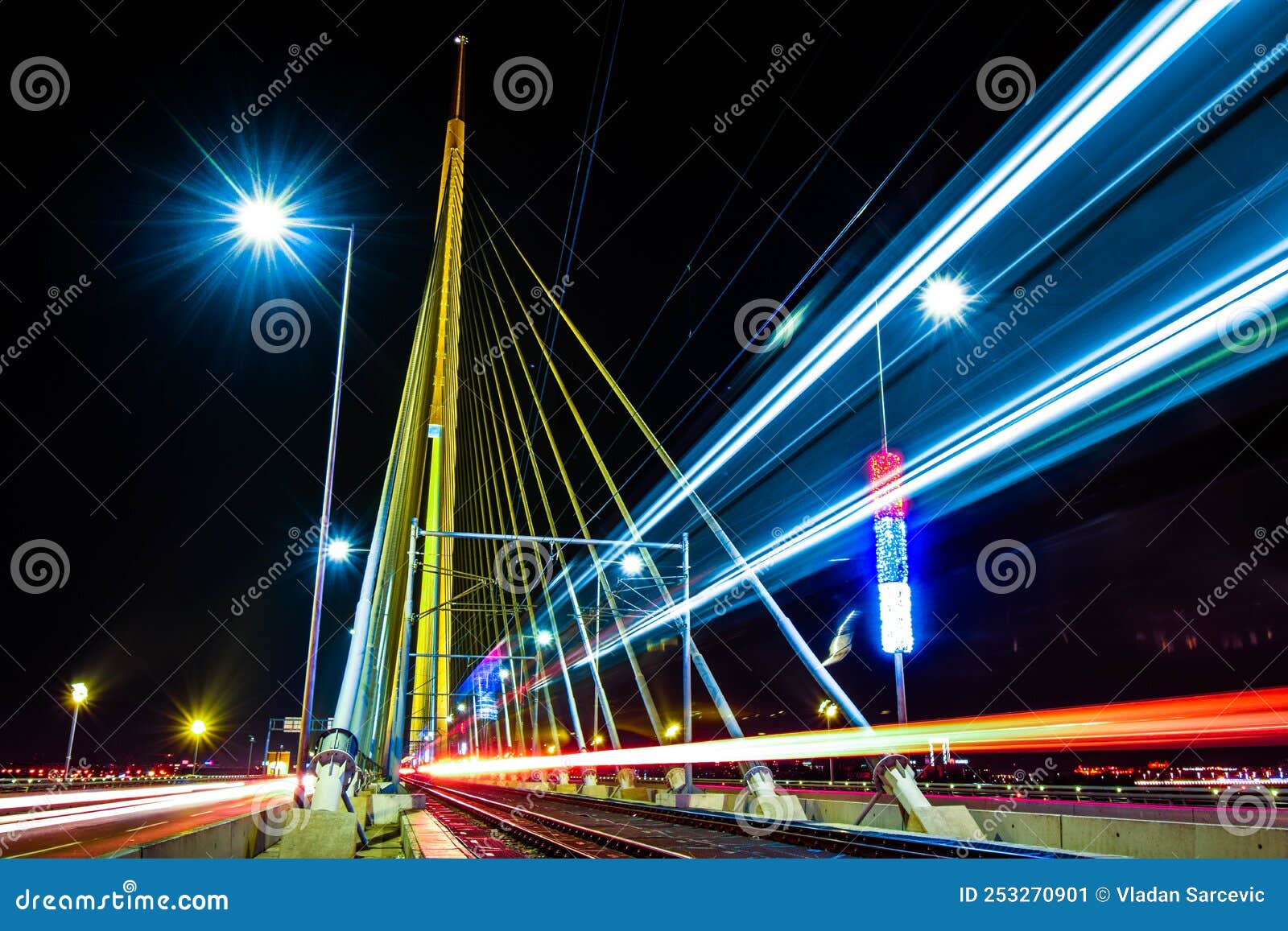 Ada bridge stock image. Image of reflection, night, infrastructure ...