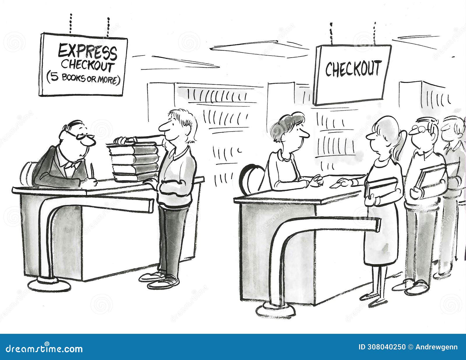 Express Checkout Line at Library is almost Empty Stock Illustration ...