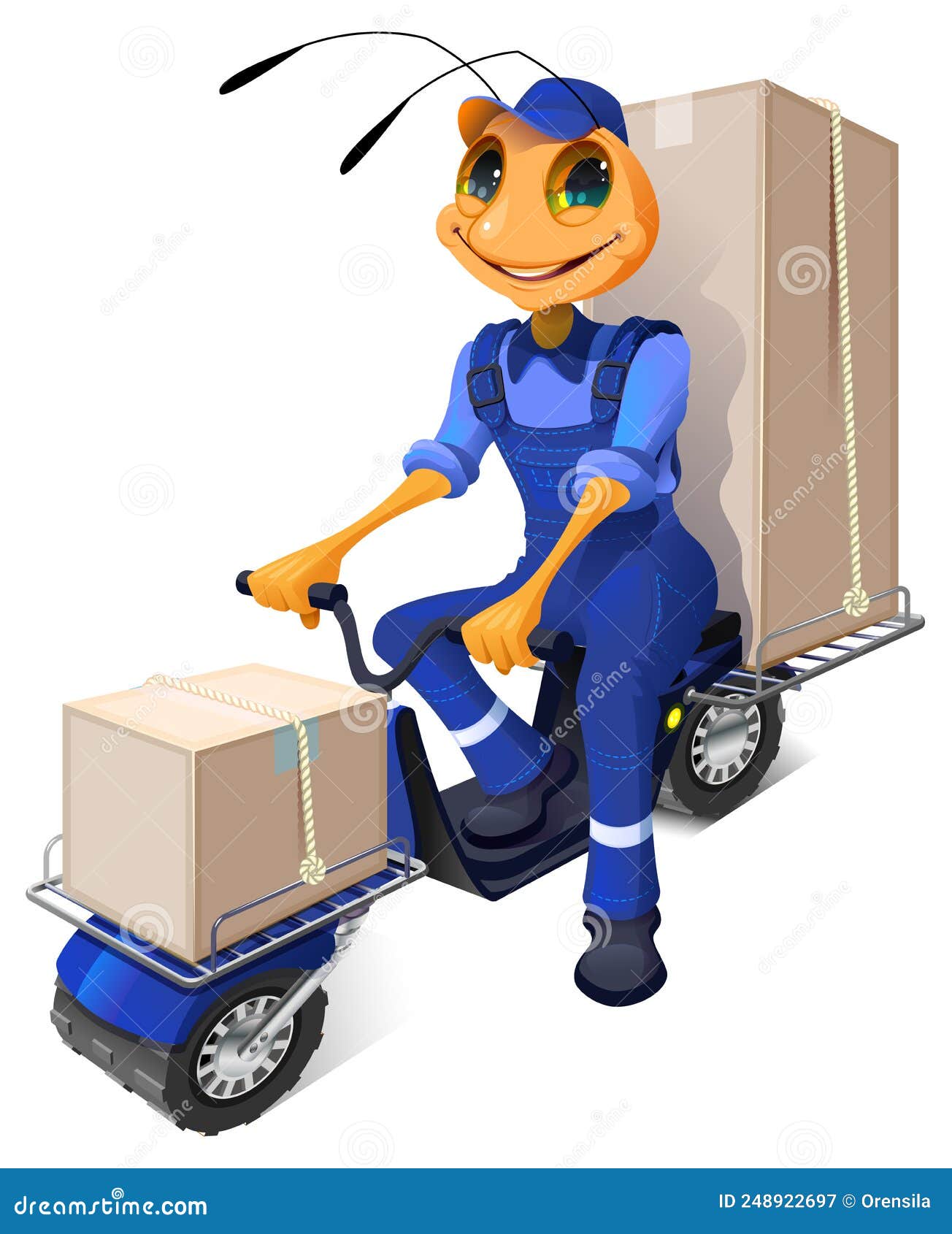 Express Delivery Ant Courier Scooter Isolated on White Illustration ...