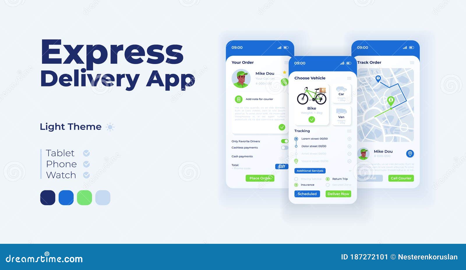 Express Delivery App Cartoon Smartphone Interface Vector Templates Set ...