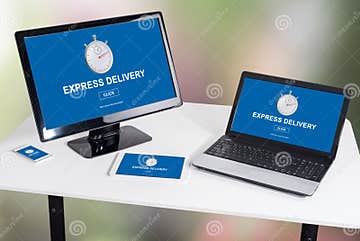 Express Delivery Concept on Different Devices Stock Image - Image of ...