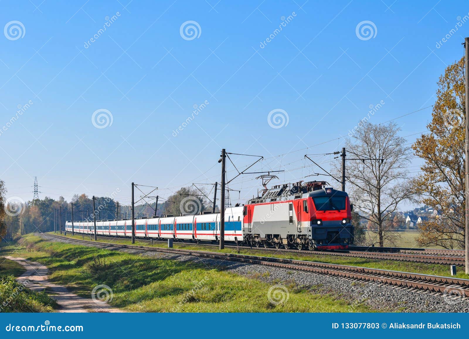Express Train Cars Traveling by Rail among Trees Stock Image - Image of ...