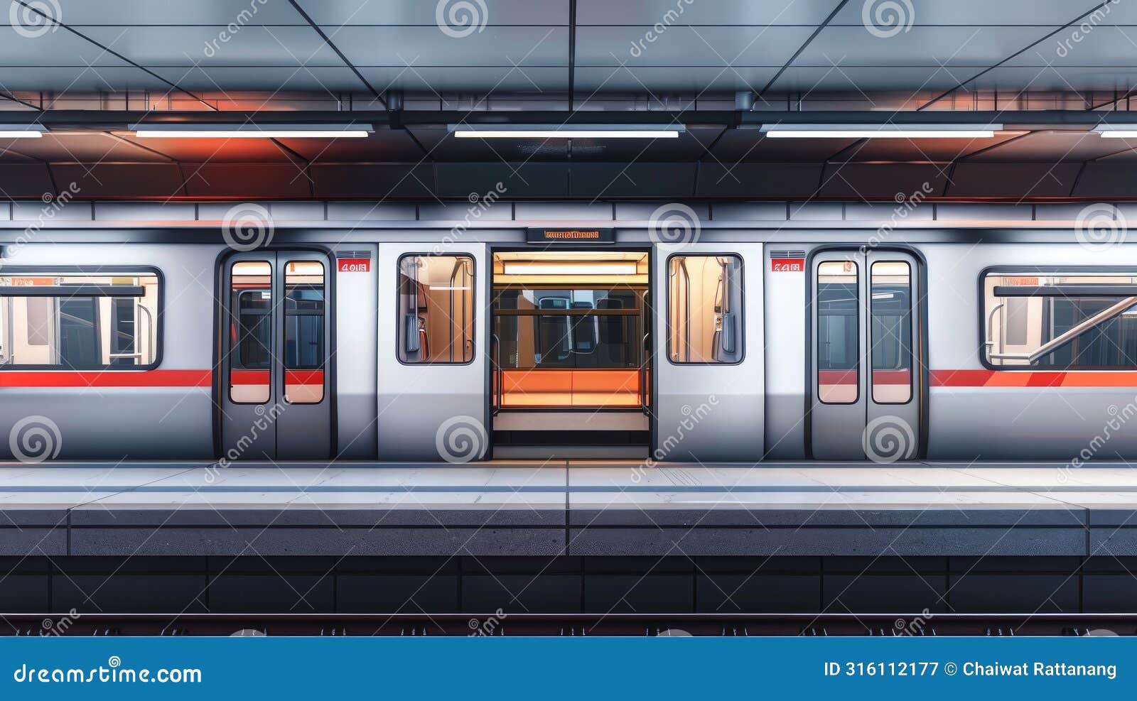 An Express Train at a Station with Doors Opened, in the Style of LA ...