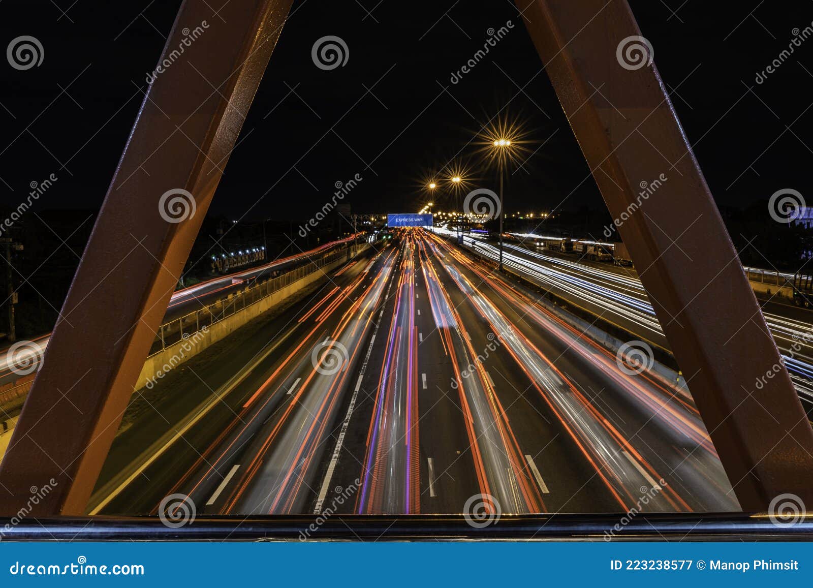 Express Way at Night Long Time Exposure Stock Image - Image of skyline ...