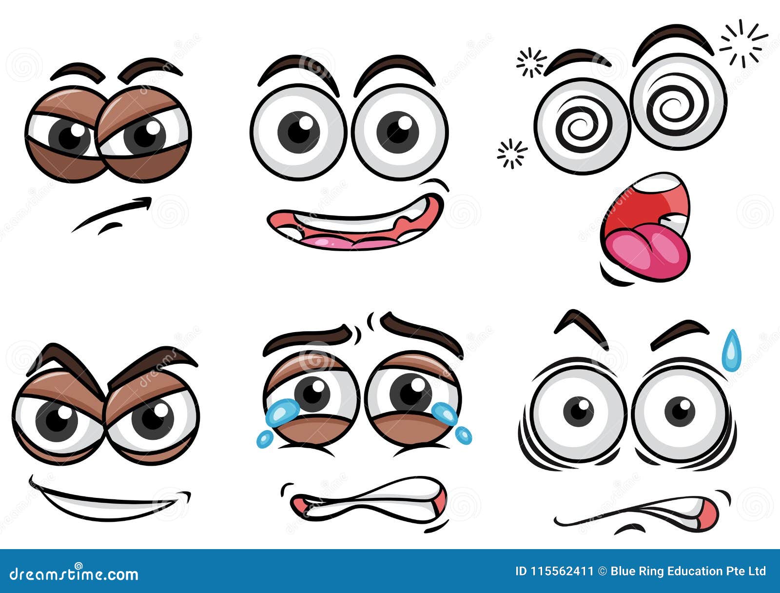 Expression and Emotion Faces on White Background Stock Illustration ...