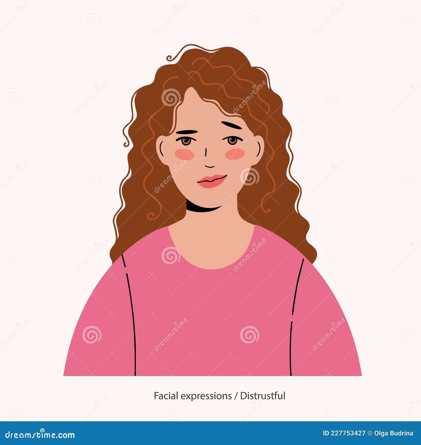 Expression on the Face of a Pretty Curly-haired Girl: Distrustful Stock ...