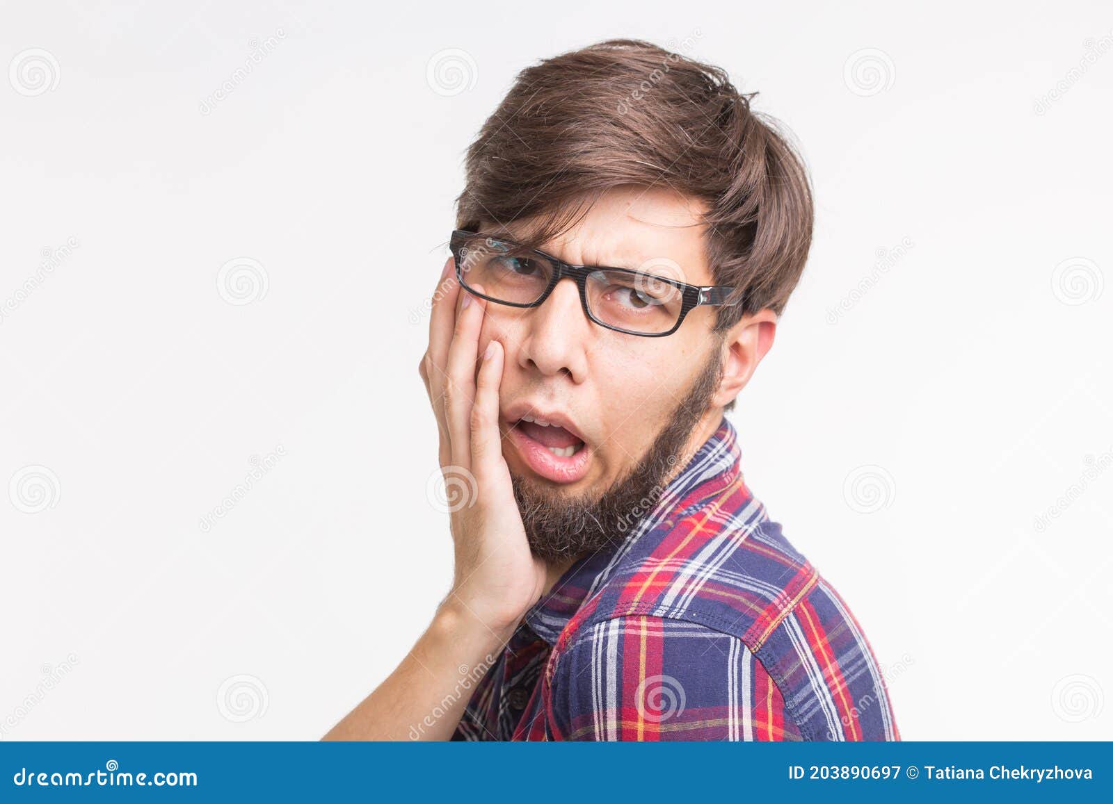 Expression and Gesture Concept - Handsome Man with Awkward Face Stock ...