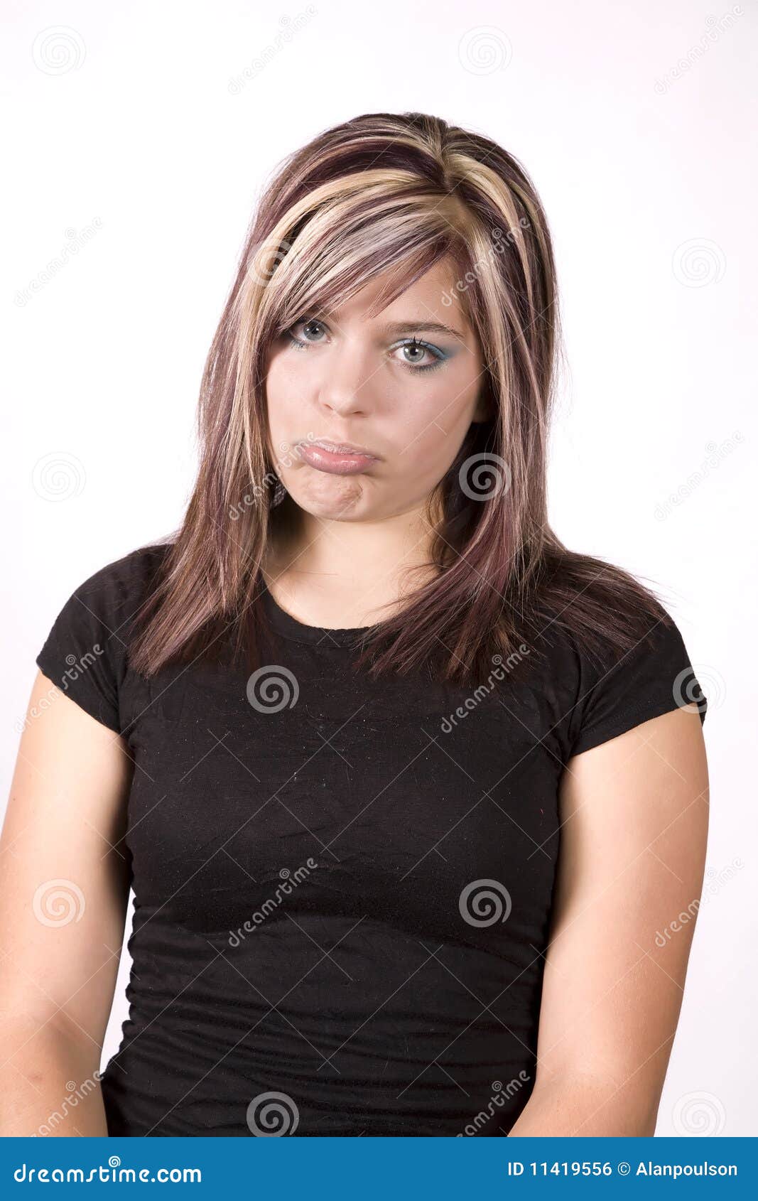 Expression Girl Sad Black Shirt Stock Photo - Image of pout, color ...
