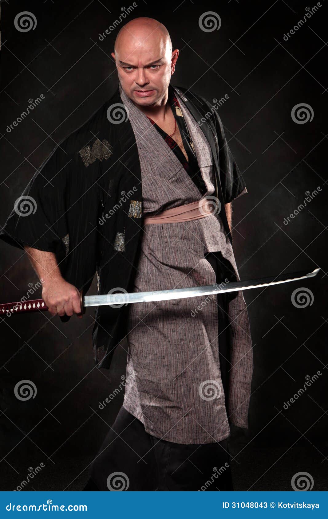 The Expression Man in the Image of a Samurai with Sword in Hand Stock ...