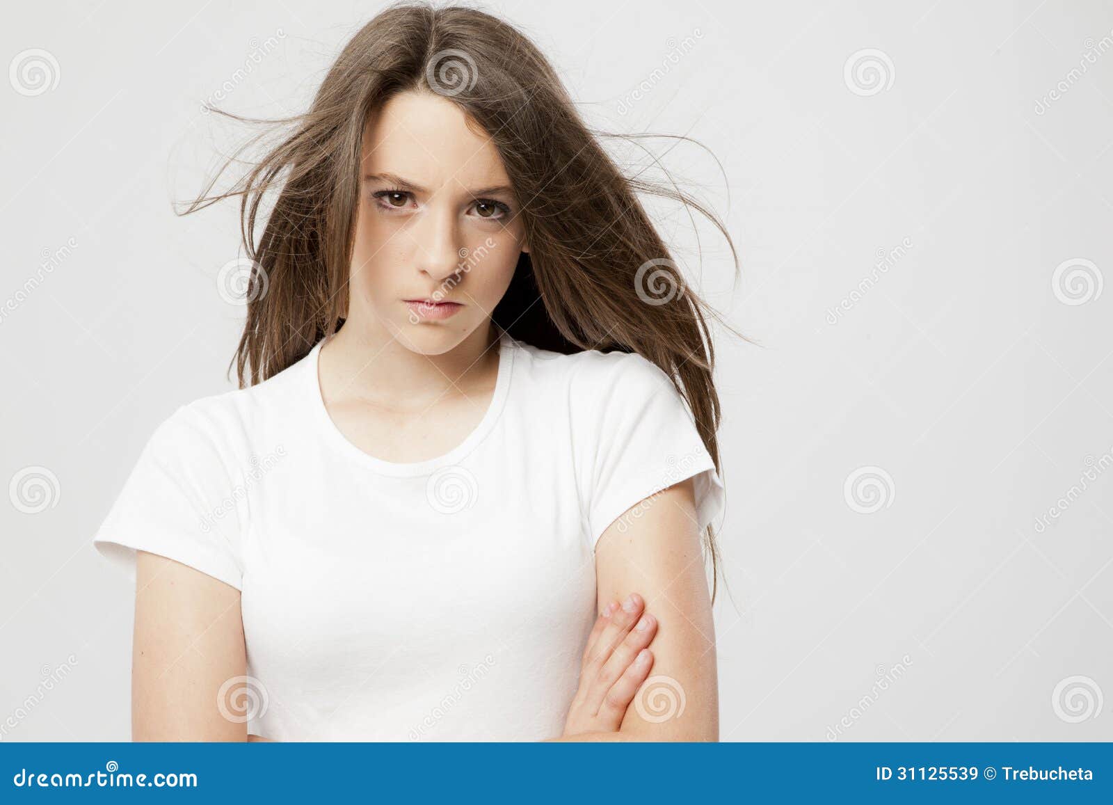 Expression of a Real Young Girl Stock Image - Image of white, serious ...