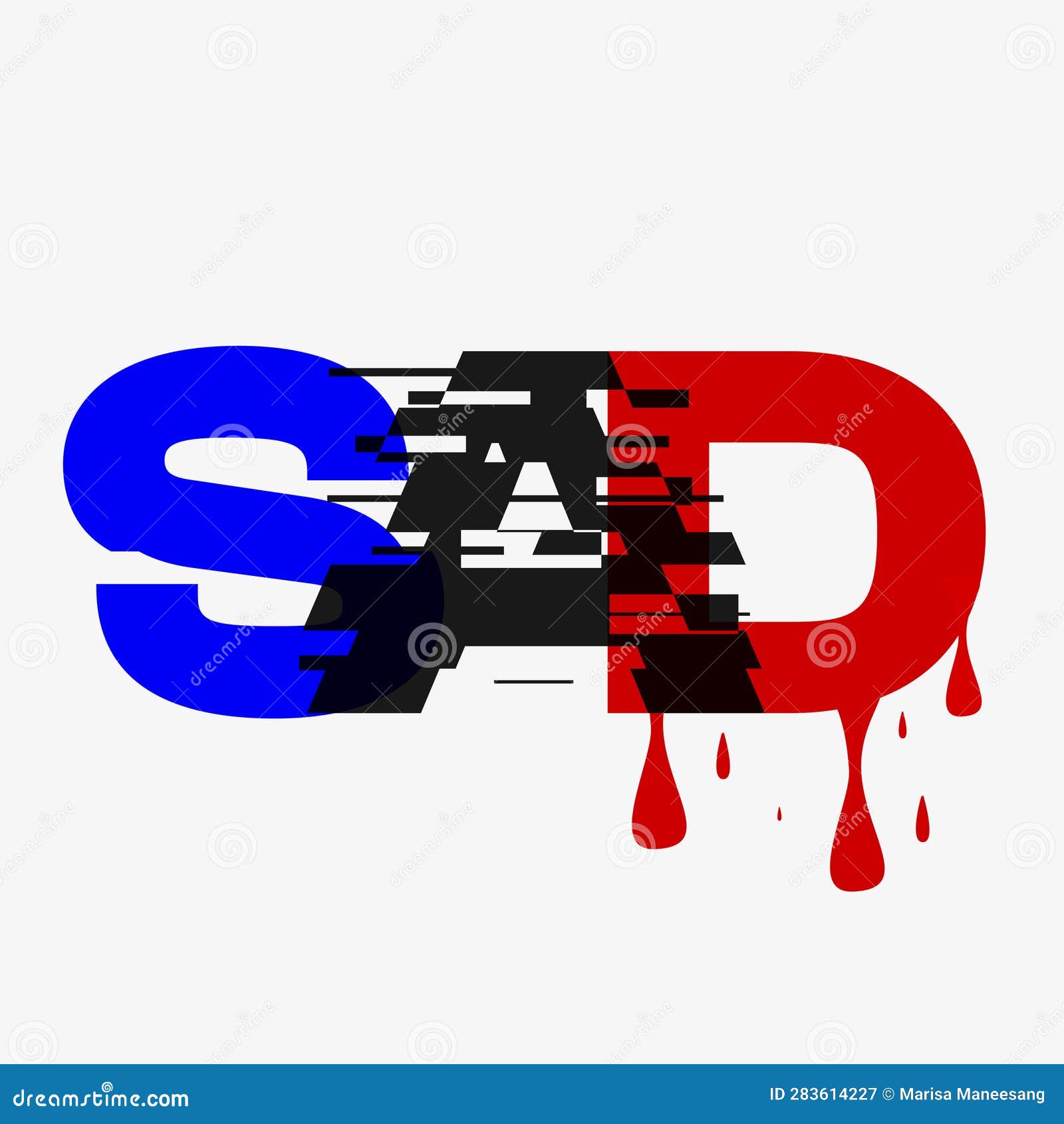 Sad Tri-colored Text Typography Art, Grunge Style, White Background ...