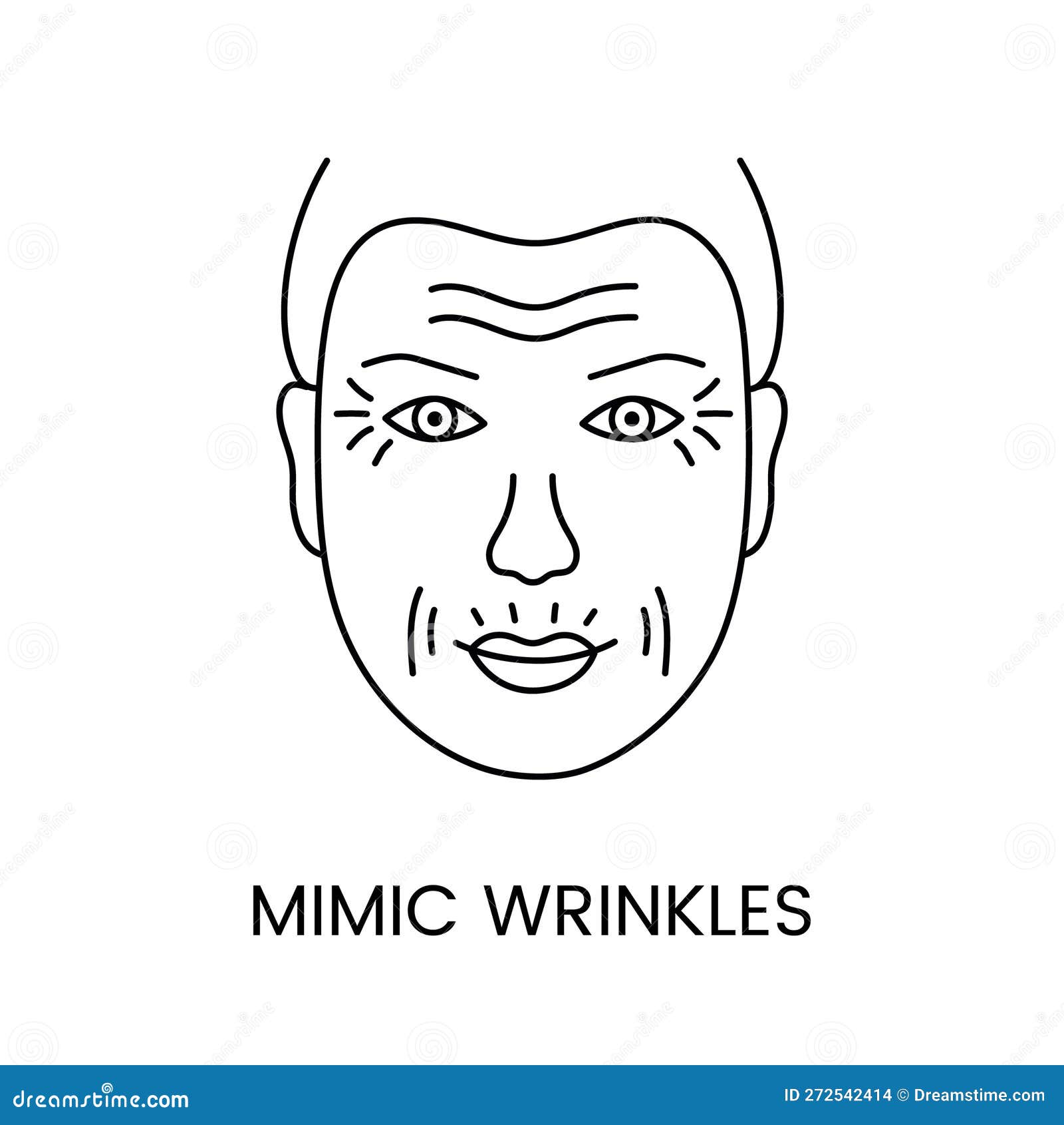 Expression Wrinkles Line Icon in Vector, Illustration of a Man with Age ...