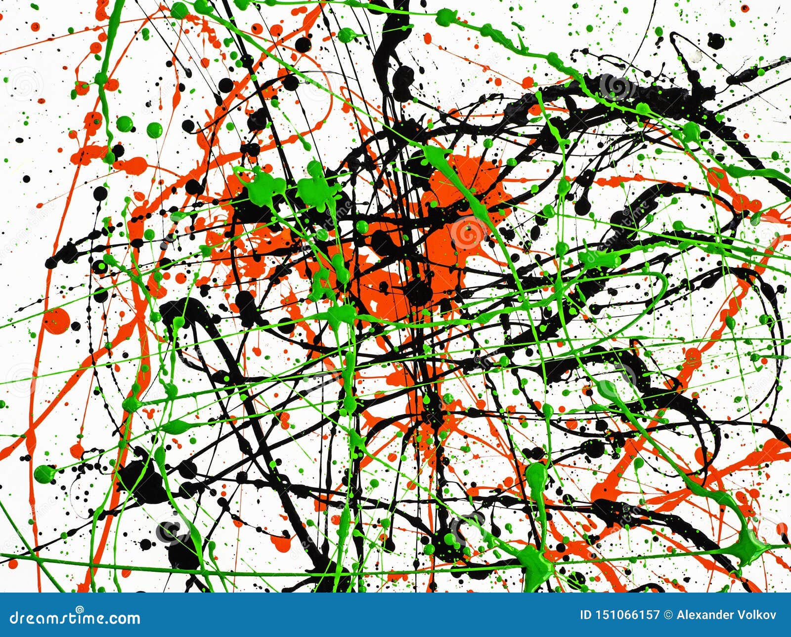 Expressionism. Pattern. Red Black Green Paint Splattered with Lines and ...