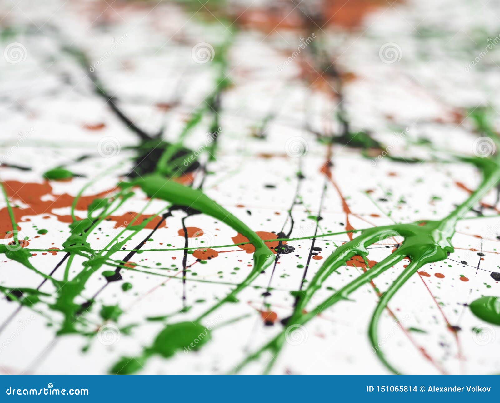 Expressionism. Red Black Green Paint Splattered with Lines and Drops ...