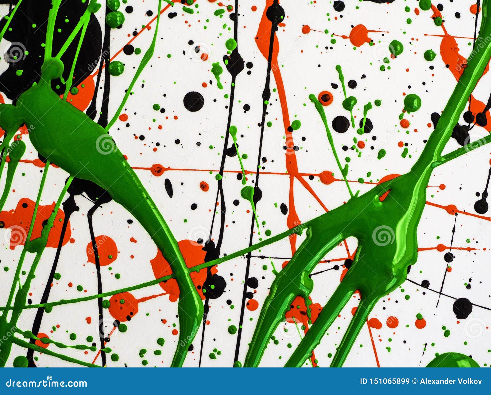 Expressionism. Red Black Green Paint Splattered with Lines and Drops on ...