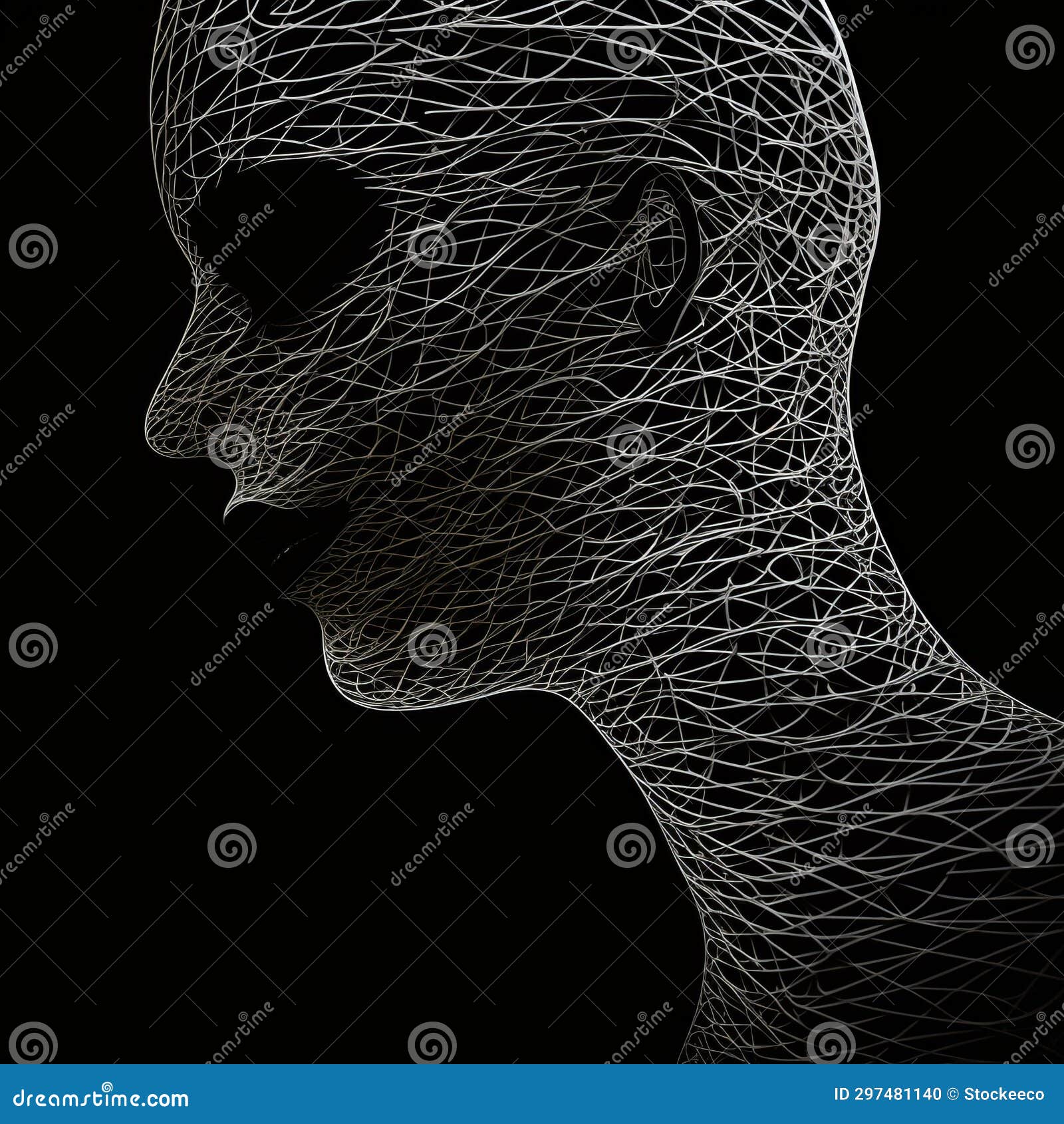 Expressionism Silhouette Profile: Wire Frame Head in Multilayered ...