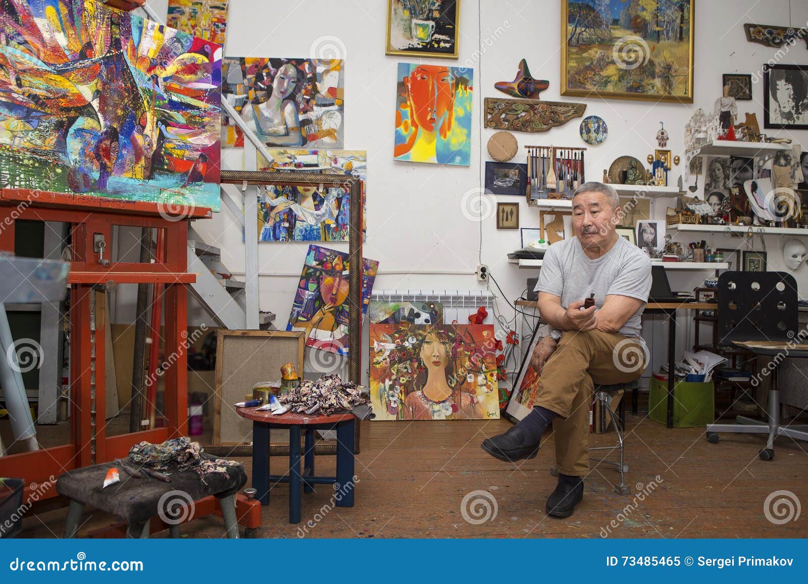 Expressionist Artist in His Art Studio Stock Image - Image of ideas ...