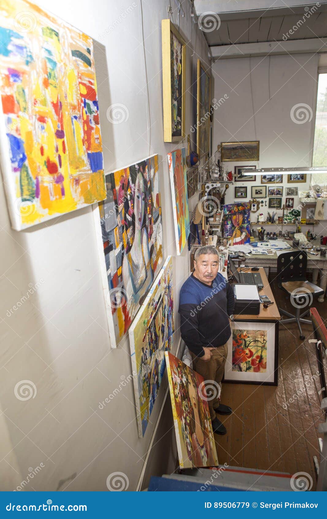 Expressionist Artist in His Art Studio Stock Image - Image of ethnicity ...