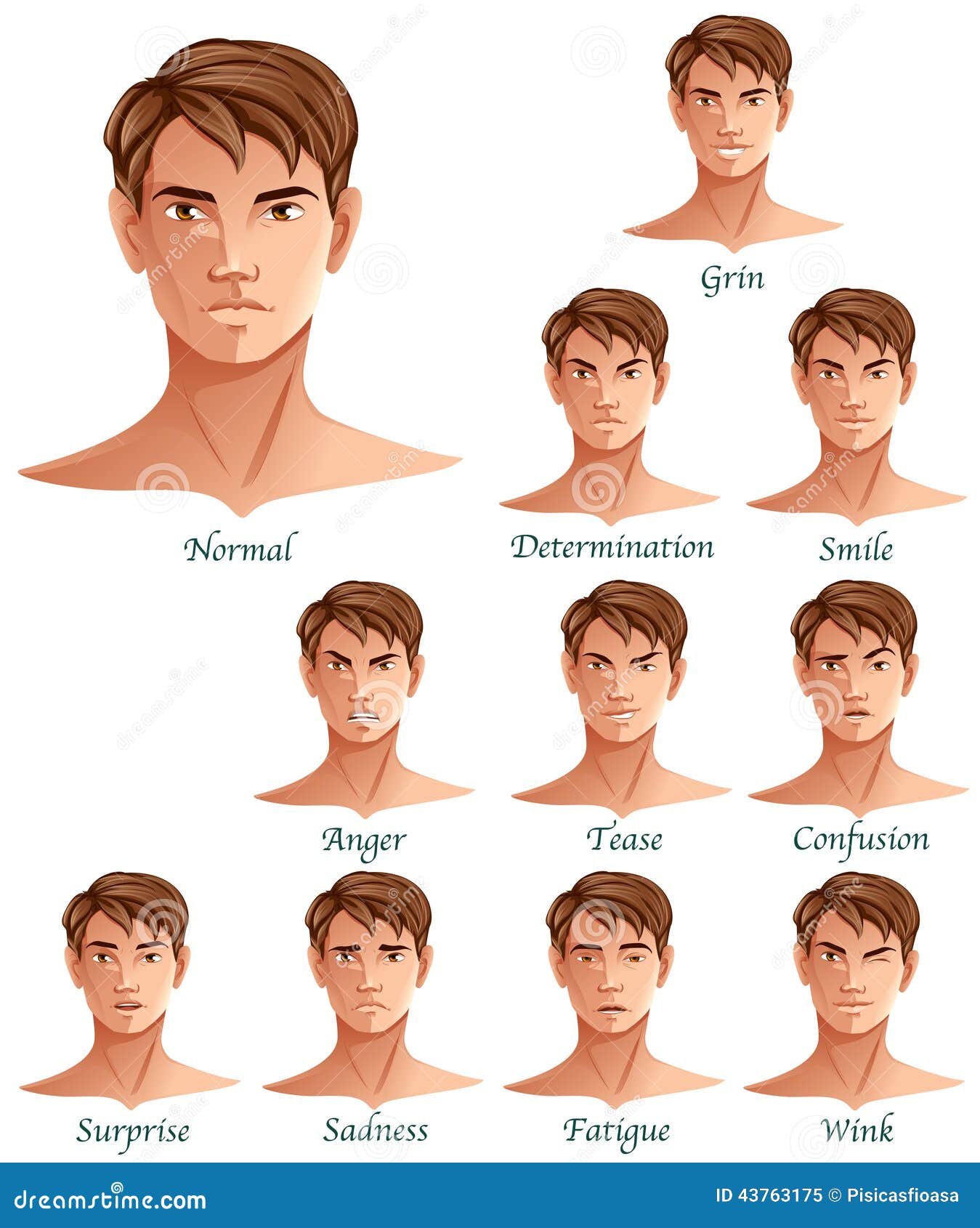 Expressions Set stock vector. Illustration of smile, fatigue - 43763175