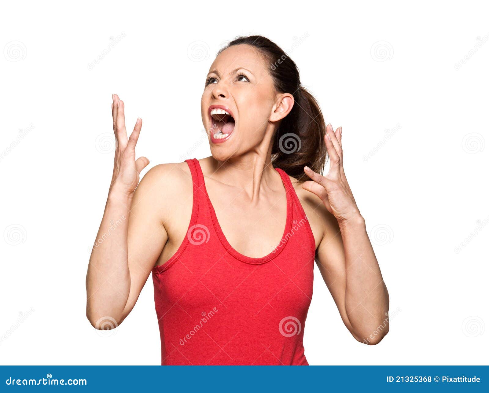 Expressive Angry Woman Looking Up and Screaming Stock Photo - Image of ...
