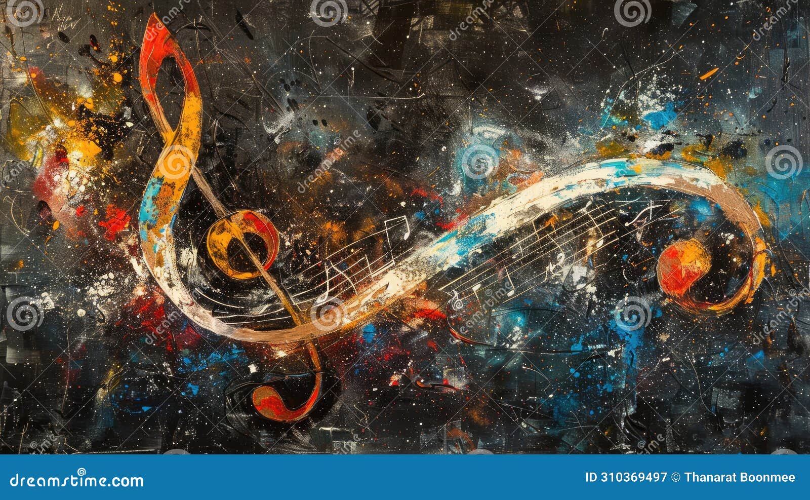 Captivating Abstract Painting Featuring Musical Note Symbols on a Dark ...