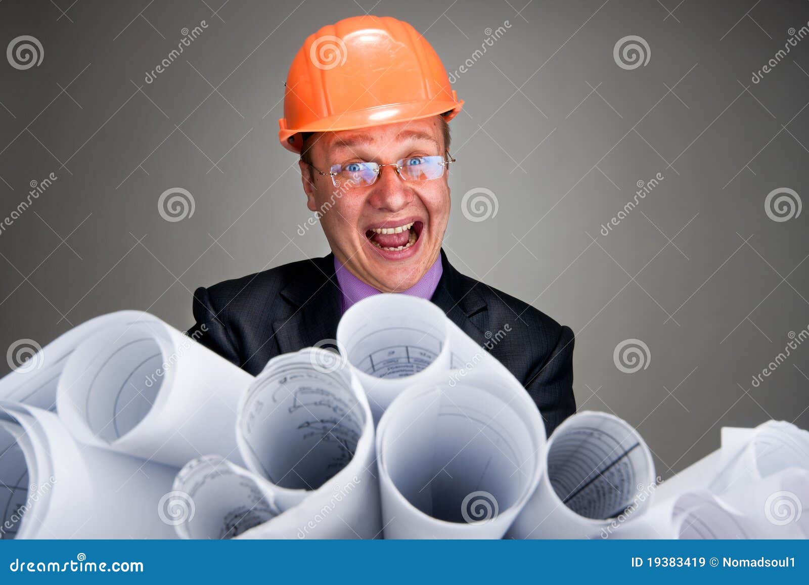 Expressive Contractor with Plans Stock Image - Image of contractor ...
