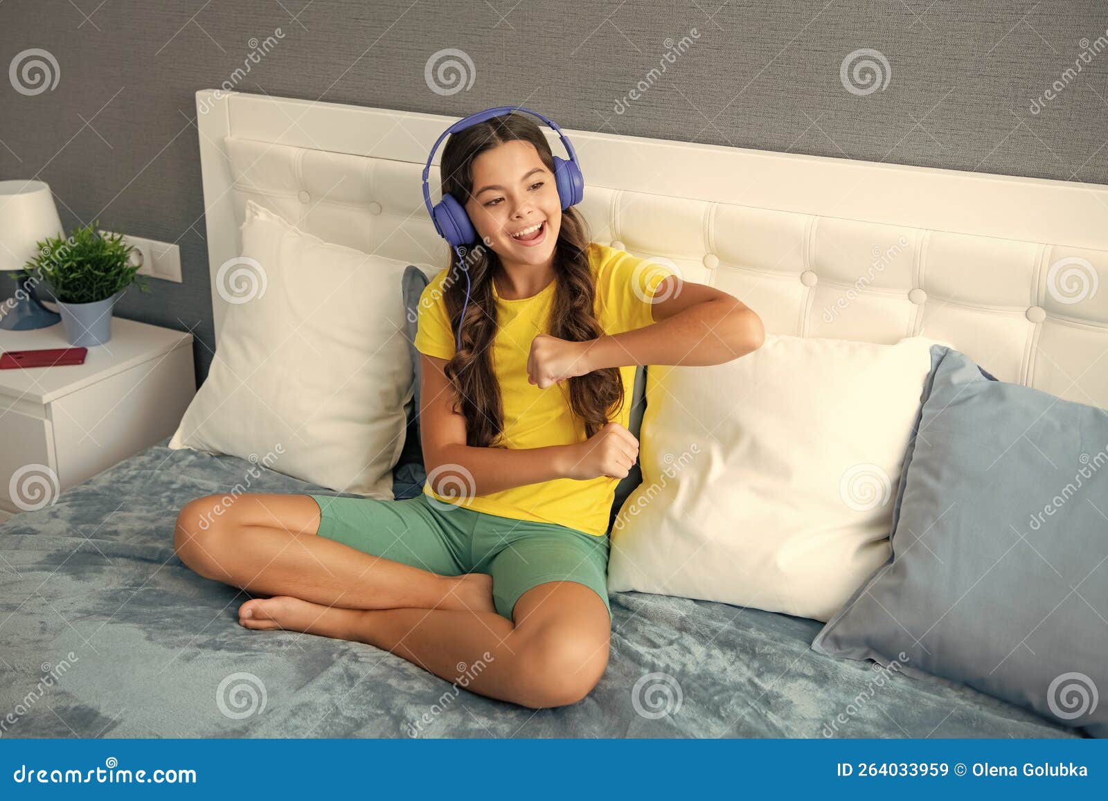 Expressive Emotional Excited Teen Girl Teenager Girl In Headphones