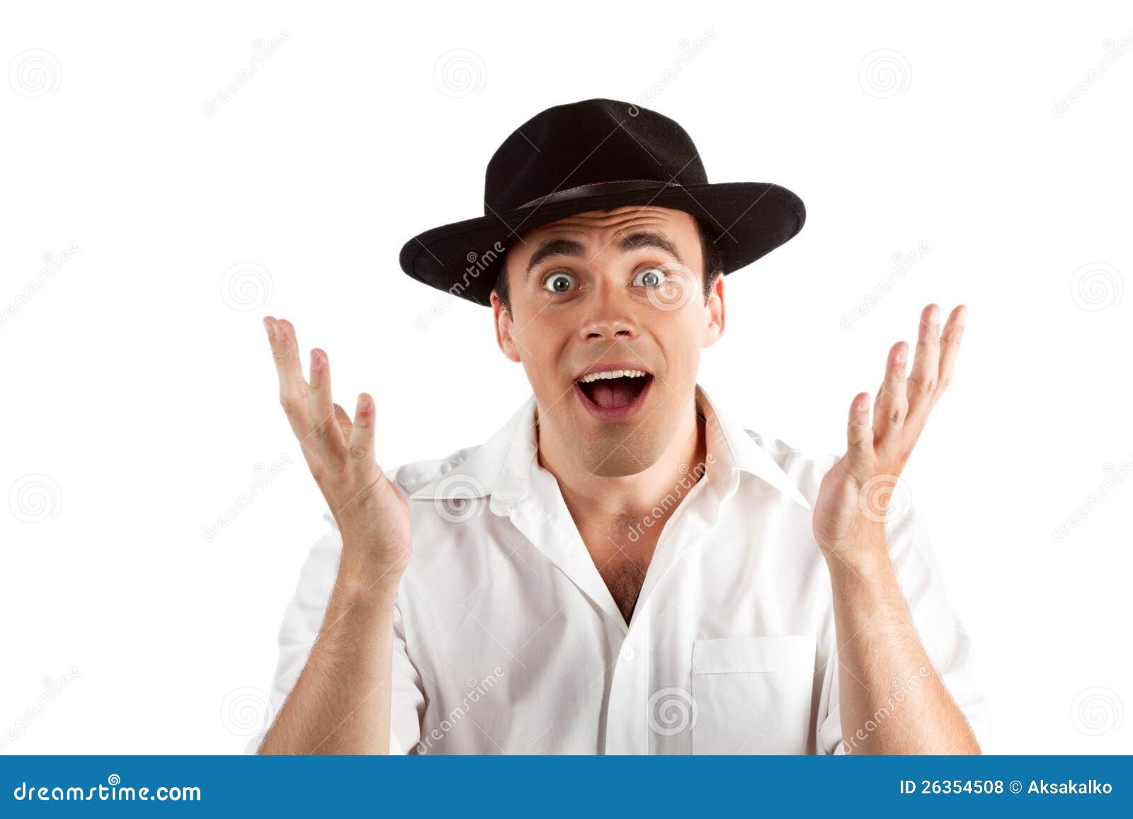 Expressive Happy Surprised Man in Hat Stock Photo - Image of background ...