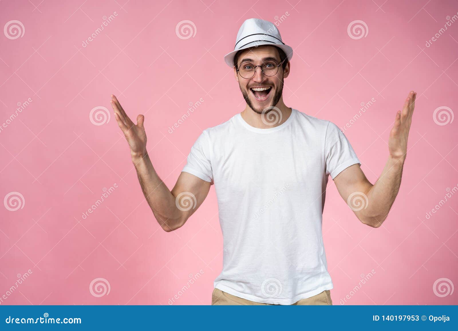 Expressive Happy Surprised Man, Isolated on Pink. Stock Image - Image ...