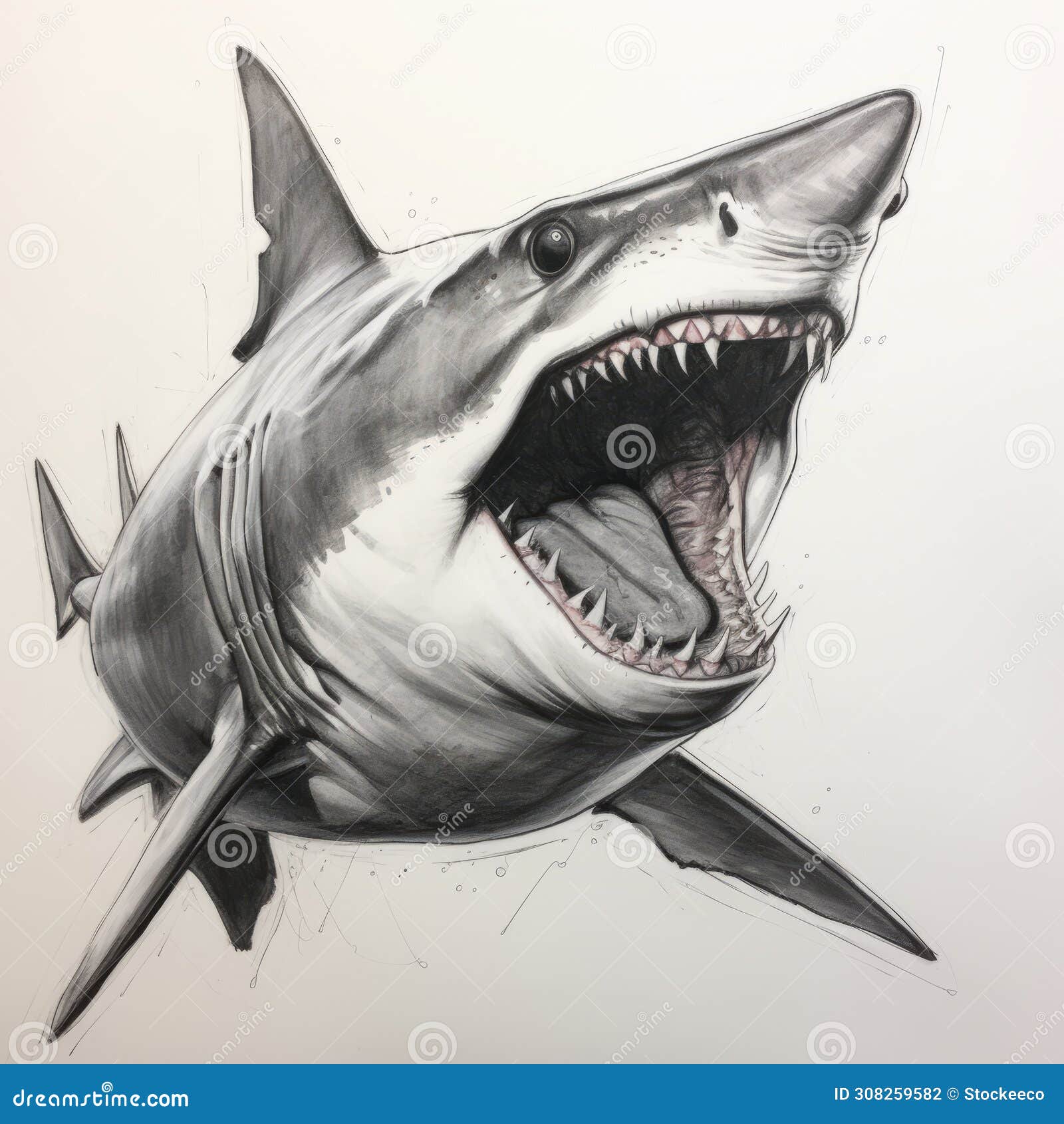 Expressive Inkwork: Commission for Hyper-realistic Great White Shark ...