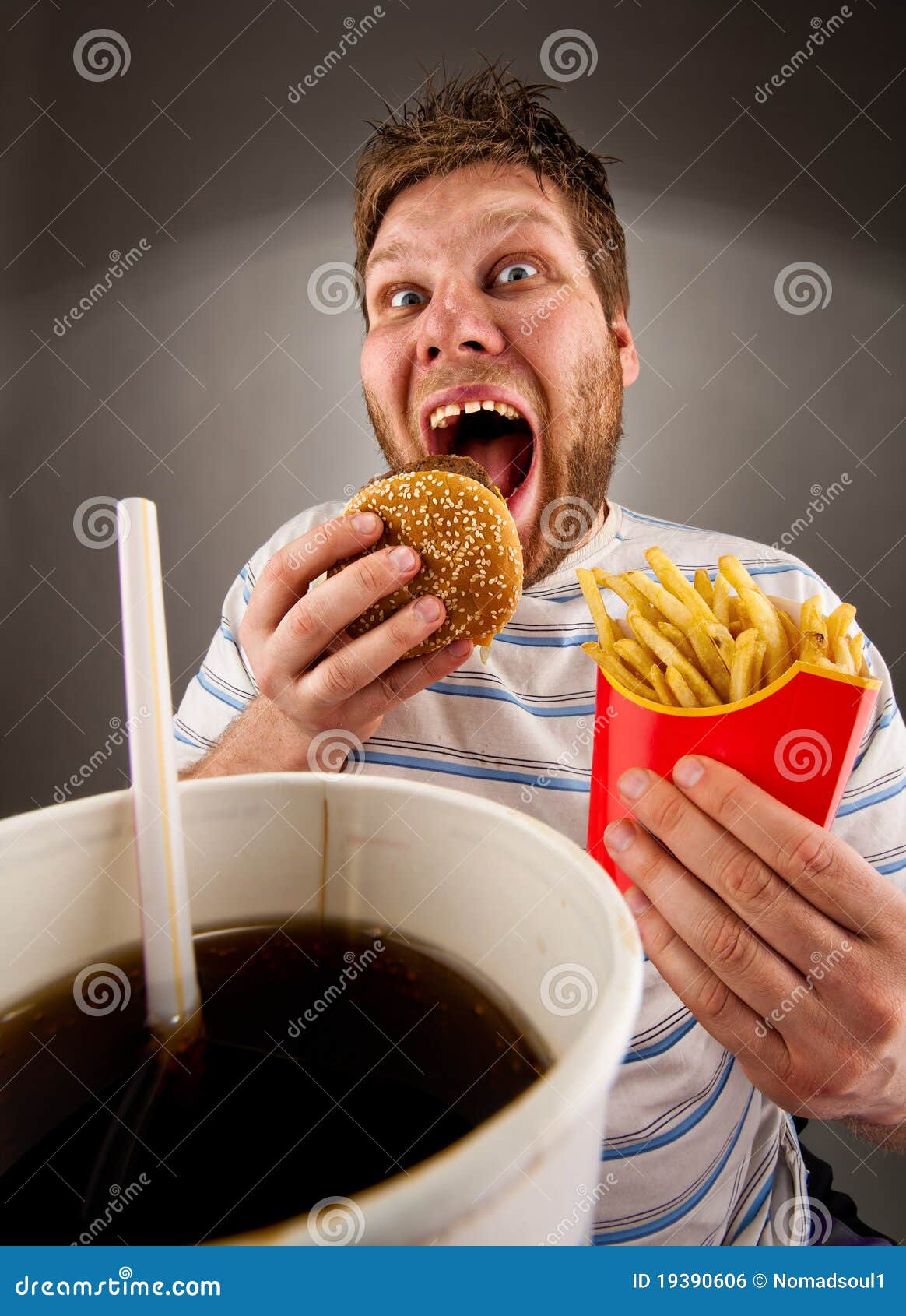 Expressive Man Eating Fast Food Stock Photo - Image of cheese, cola ...