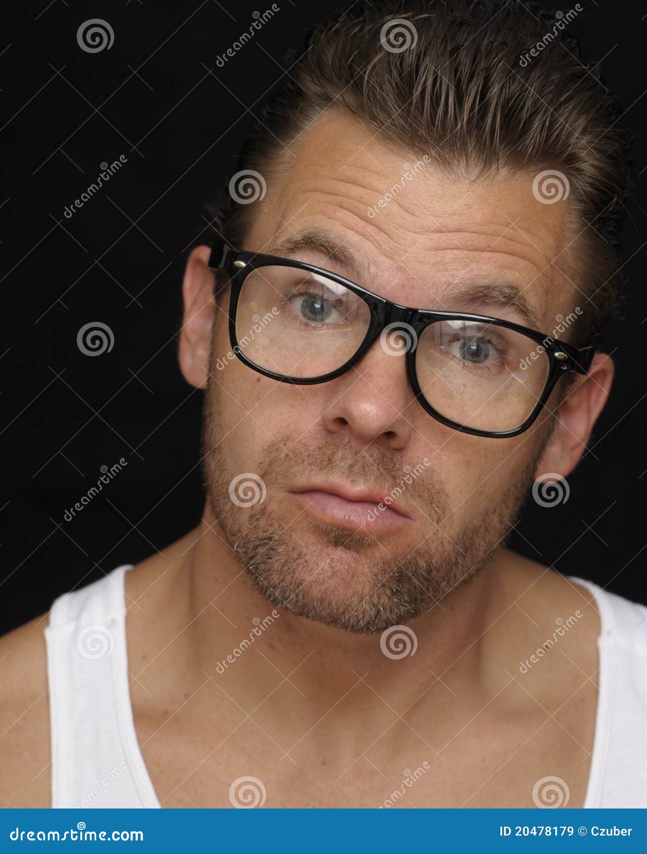 Expressive Man with Glasses Stock Image - Image of peer, eyebrows: 20478179