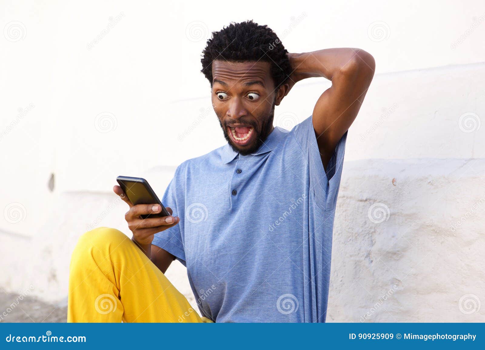 Expressive Man Looking at Text in Shock Stock Image - Image of ...