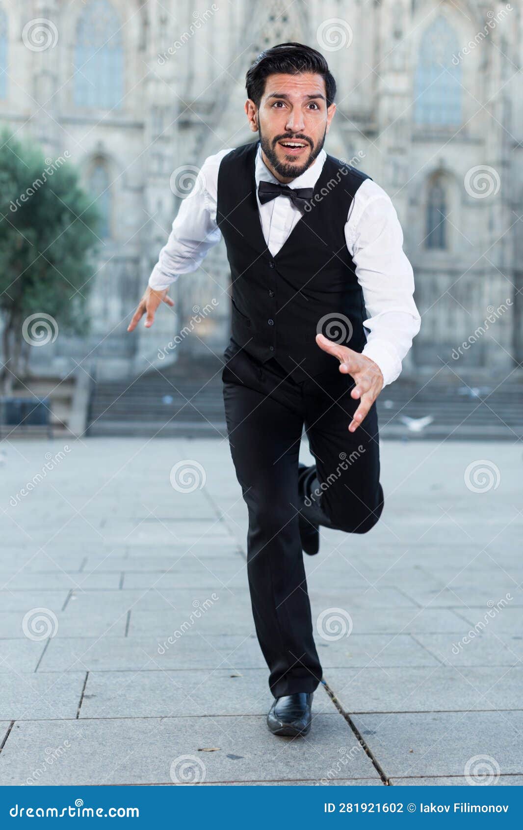 Expressive Man Running Past Old City Stock Photo - Image of lifestyle ...