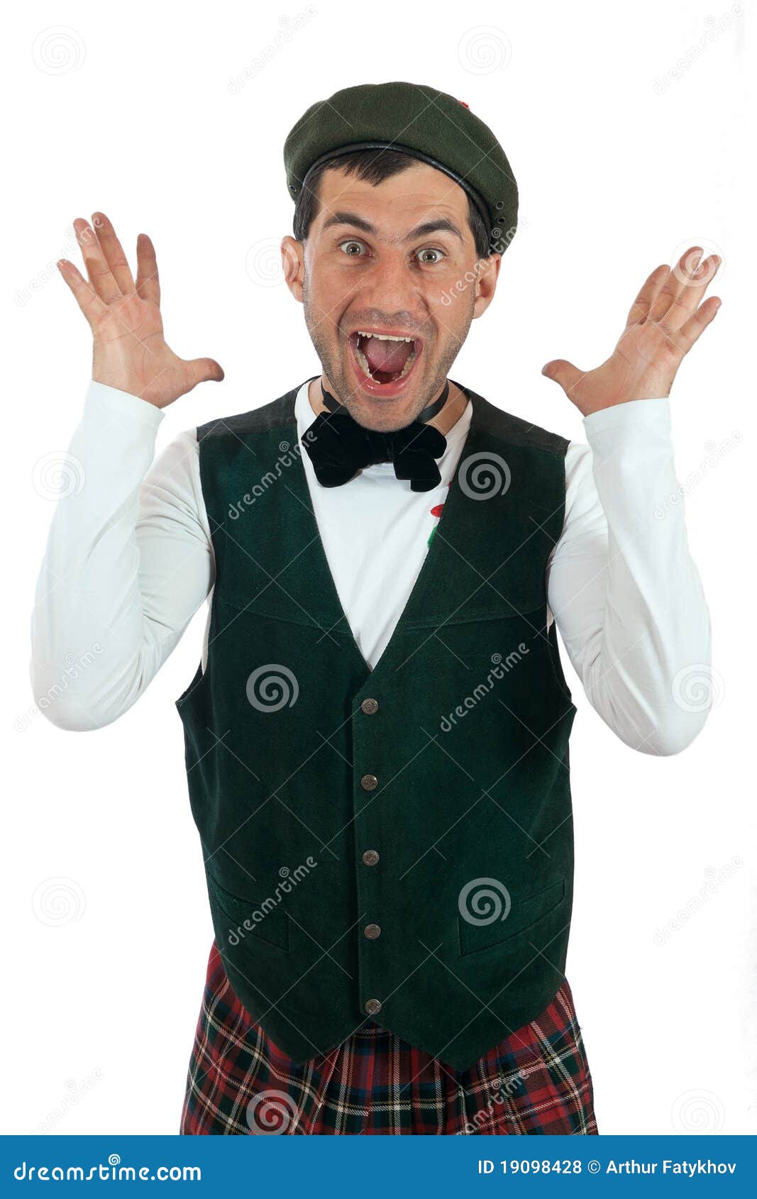 Expressive Man in Scottish Costume. Stock Photo - Image of green, high ...