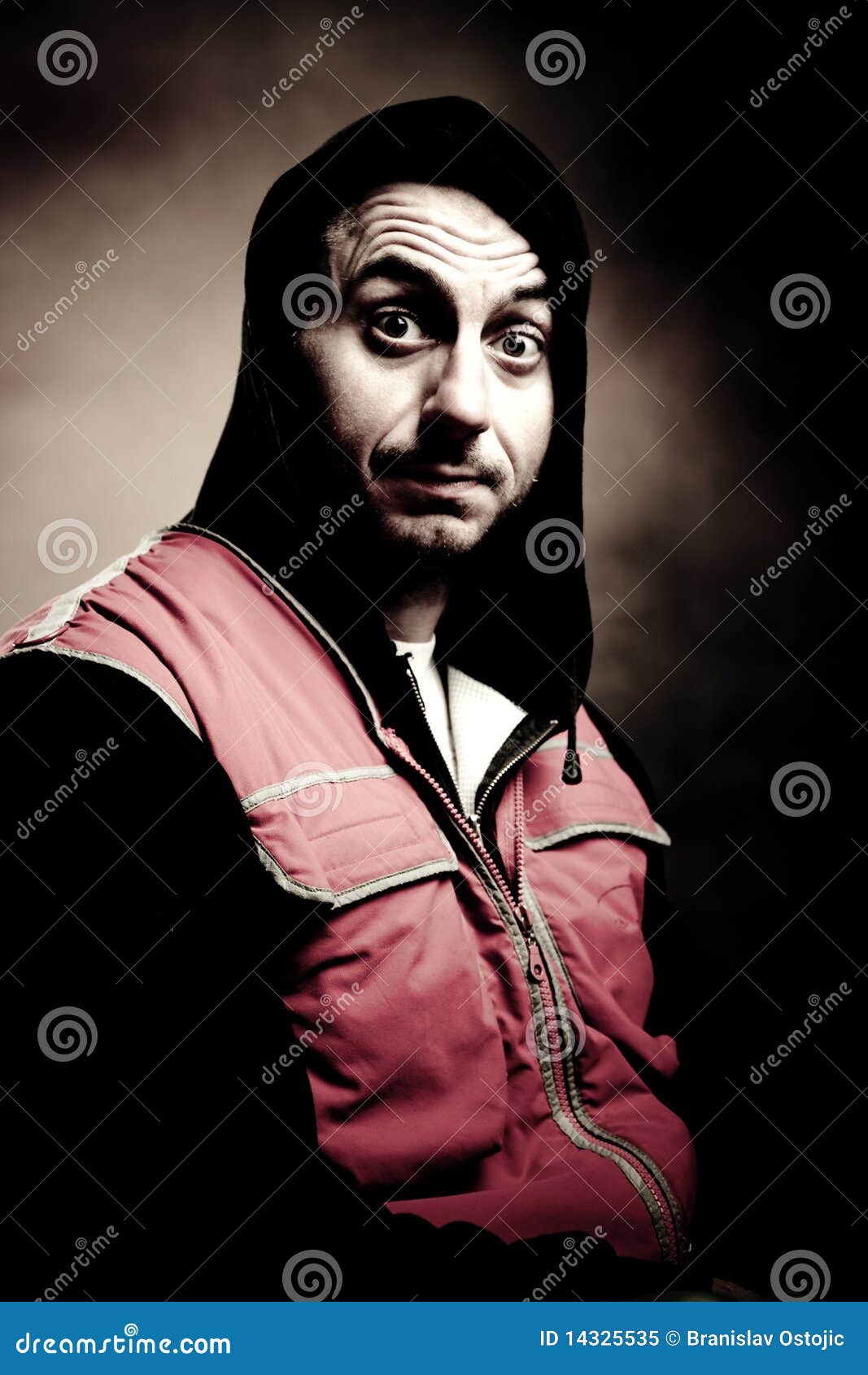 Expressive portrait stock image. Image of studio, hood - 14325535