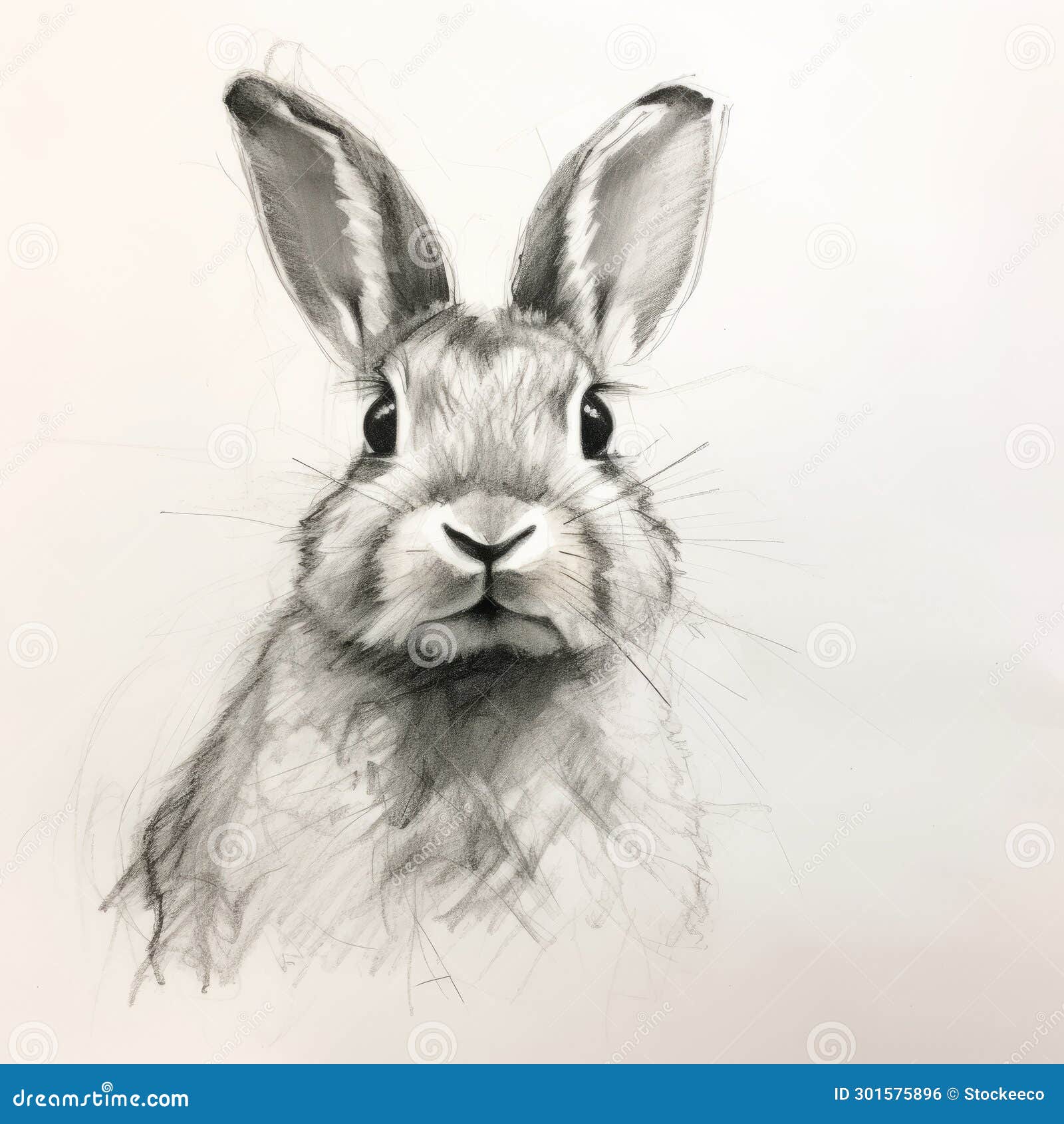 Expressive Rabbit Pencil Drawing with Lively Brushwork Stock ...