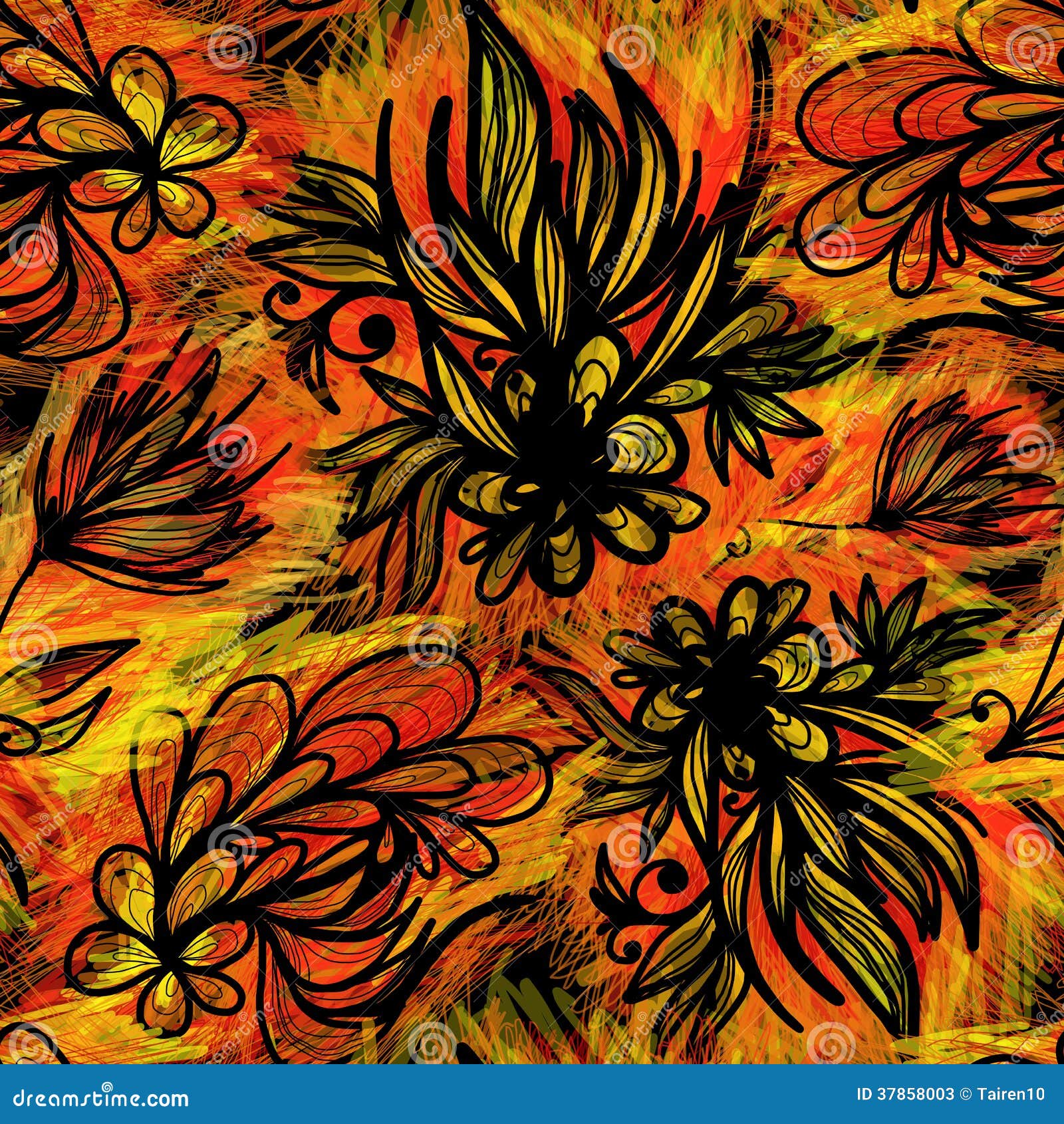 Expressive Seamless Pattern with Fire Colors Stock Vector ...